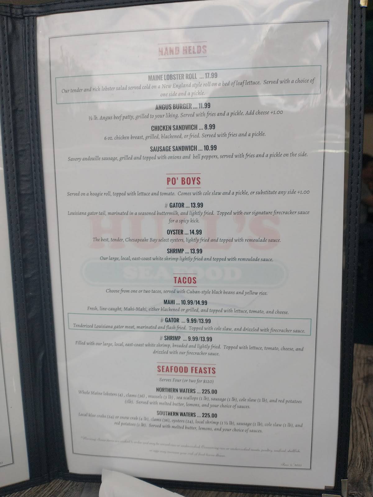 Menu at Hull's Seafood Restaurant, Ormond Beach, 111 W Granada Blvd