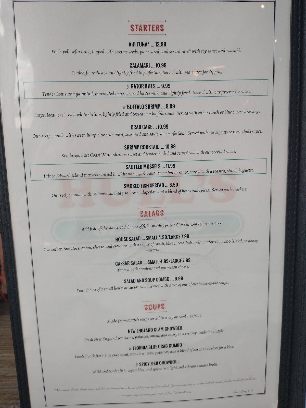 Menu at Hull's Seafood Restaurant, Ormond Beach, 111 W Granada Blvd