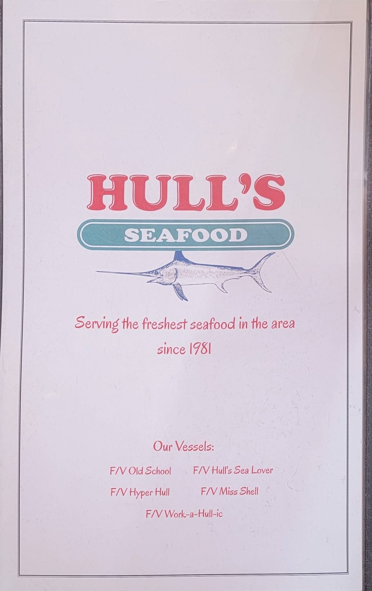 Menu at Hull's Seafood Restaurant, Ormond Beach, 111 W Granada Blvd