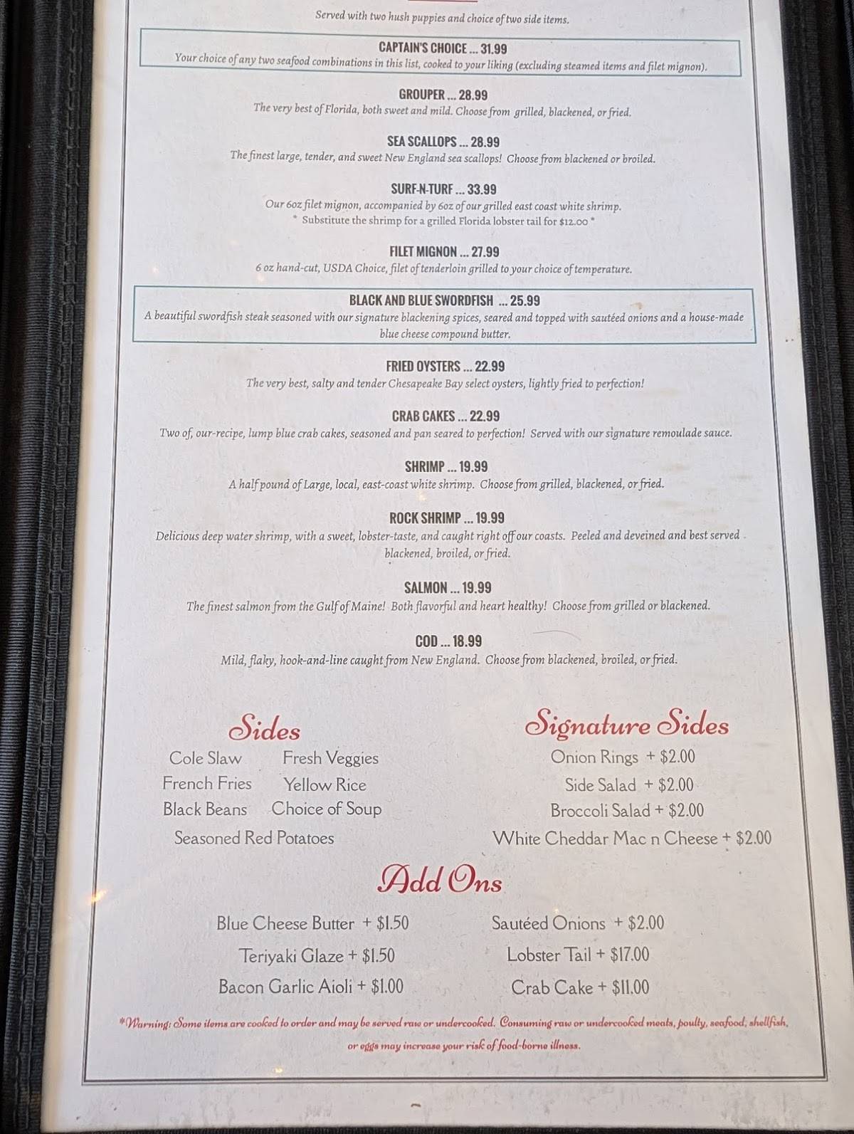 Menu at Hull's Seafood Restaurant, Ormond Beach, 111 W Granada Blvd