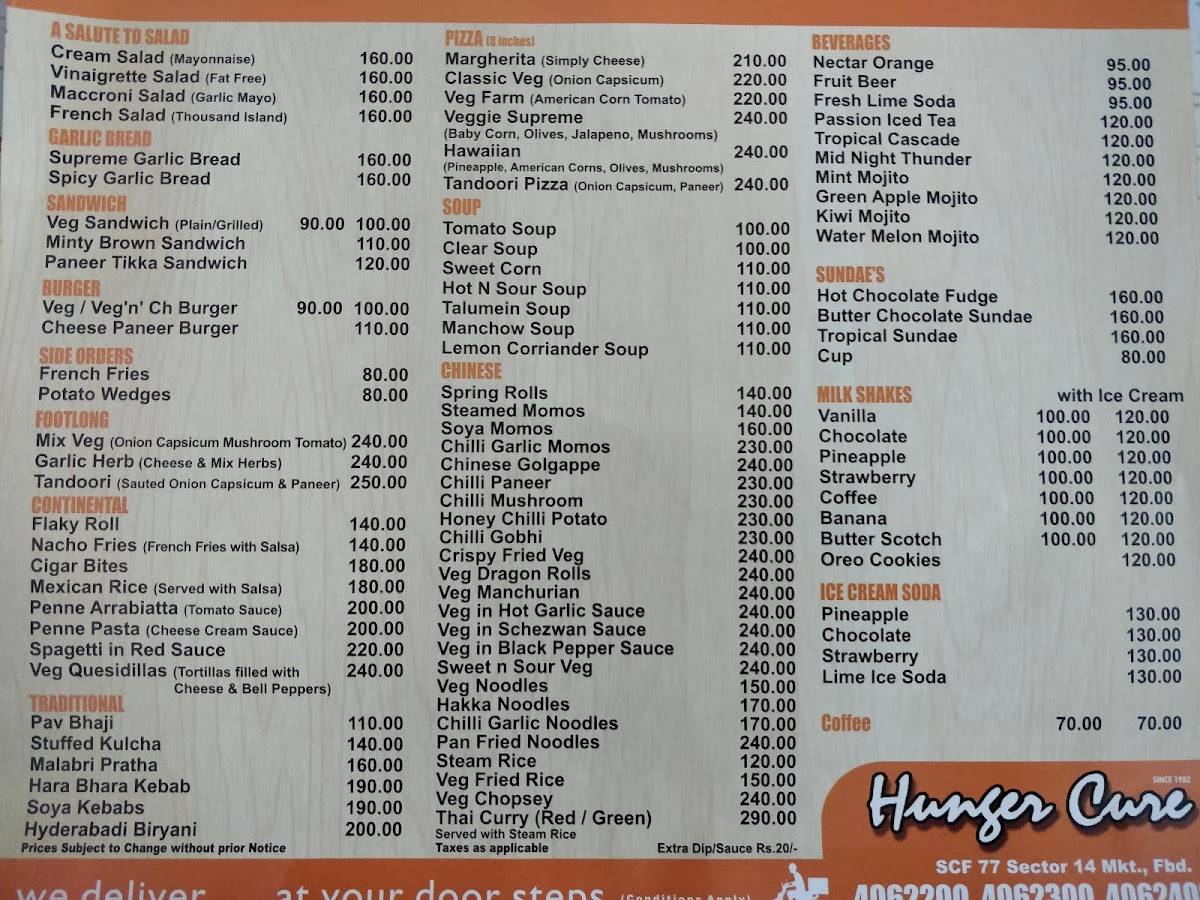 Menu at Hunger Cure, Faridabad, SCF 77