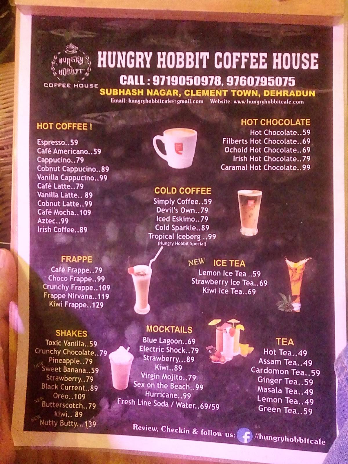 Menu at Hungry Hobbit Coffe House, Dehradun, Tilak Marg Clement Town