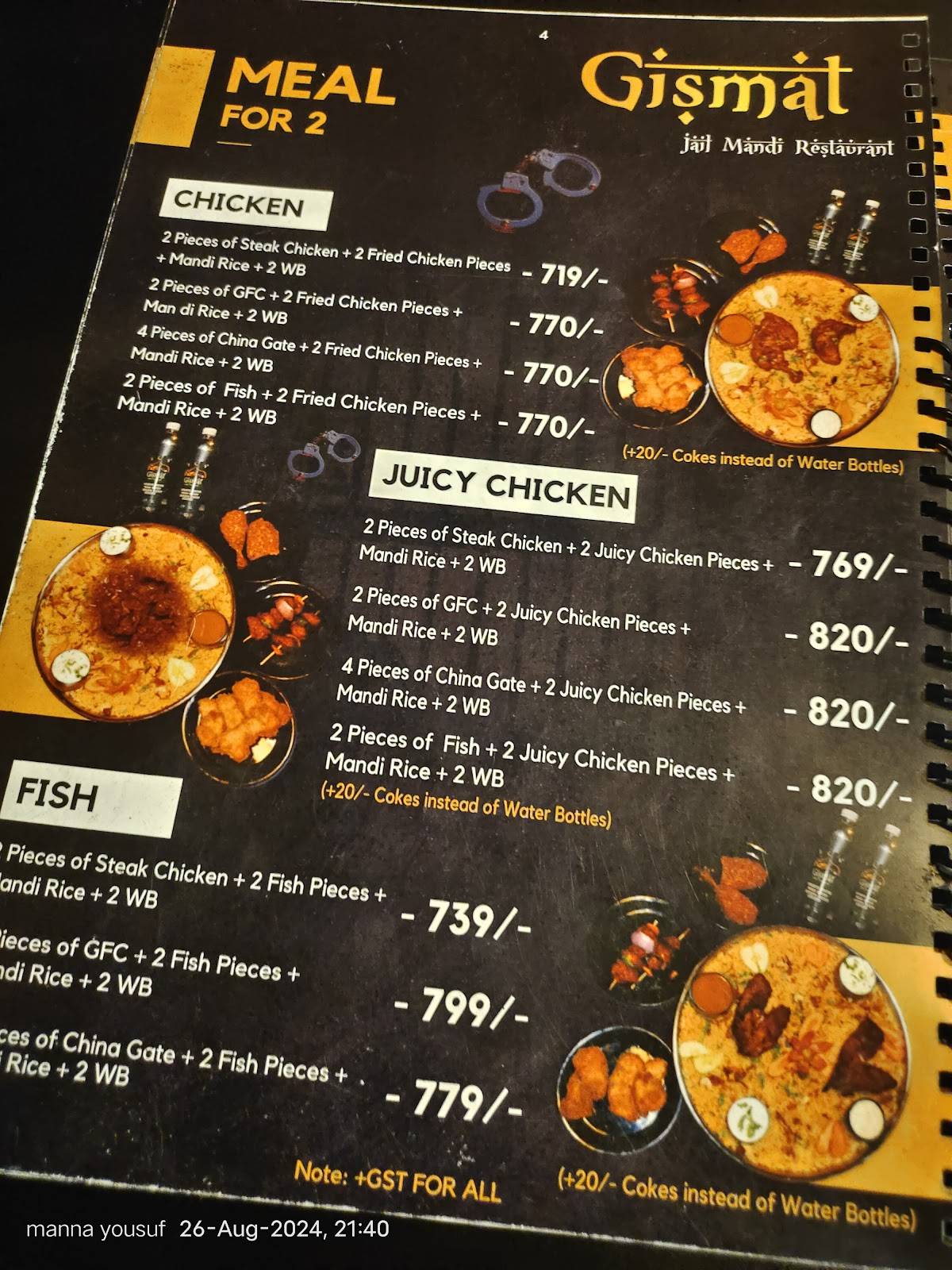 Menu at Gismat Jail Mandi Restaurant Madinaguda(Chanda Nagar), Hyderabad