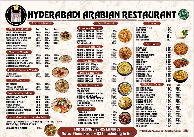 Menu at Hyderabadi Arabian Restaurant, Hyderabad