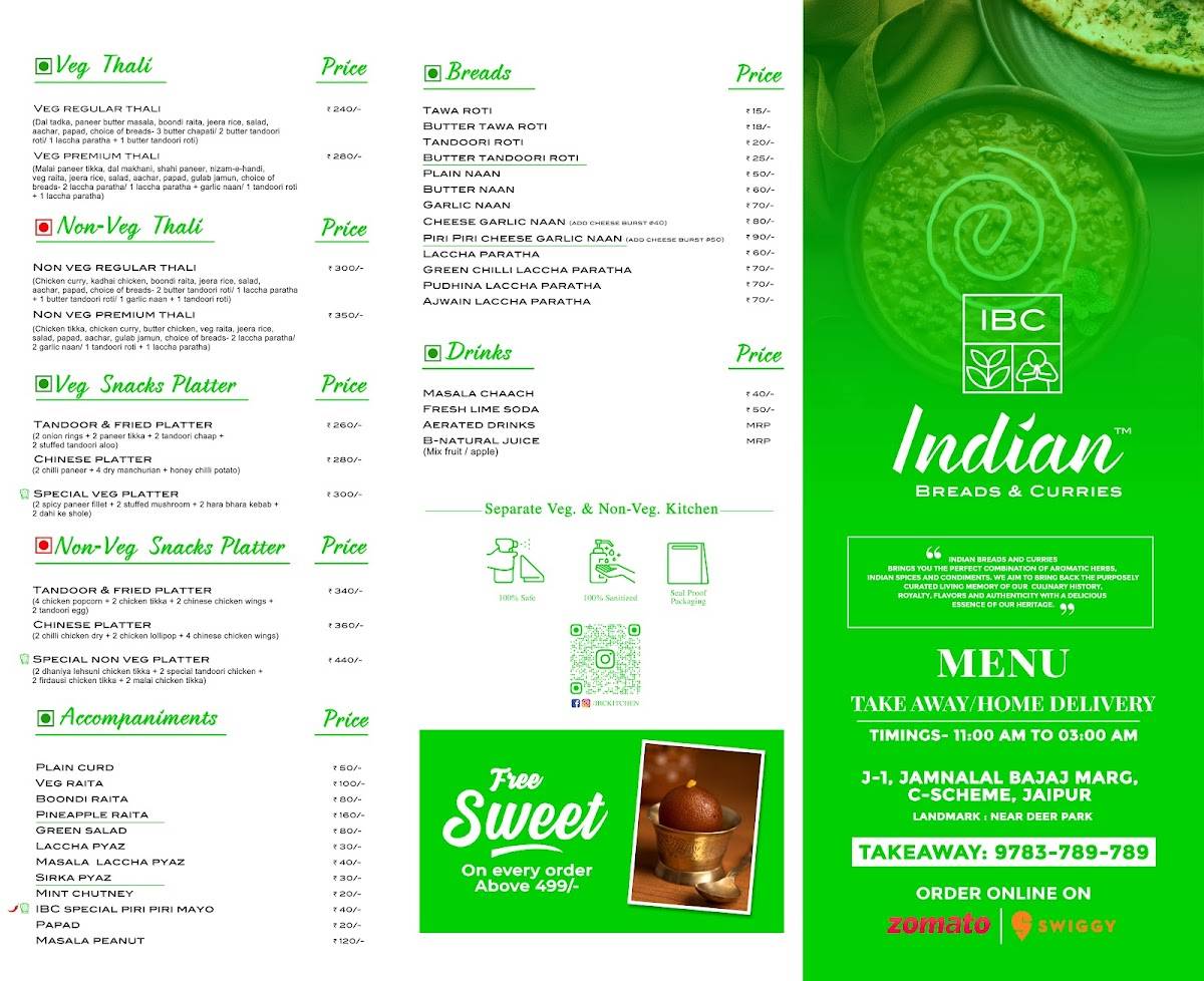 Menu at IBC - Indian Breads and Curries, Jaipur