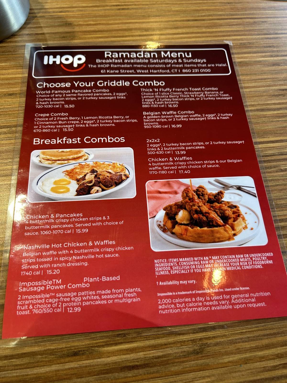 Menu at IHOP restaurant, West Hartford, 61 Kane St
