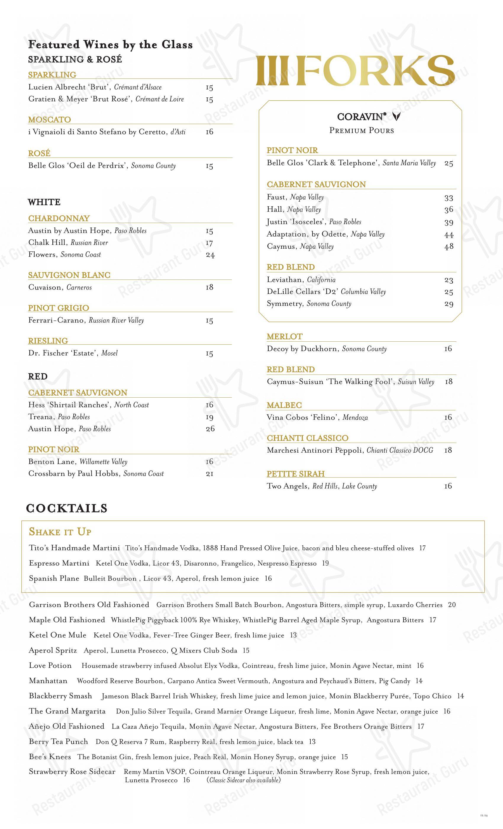 Menu at III Forks steakhouse, Frisco, Legacy Dr