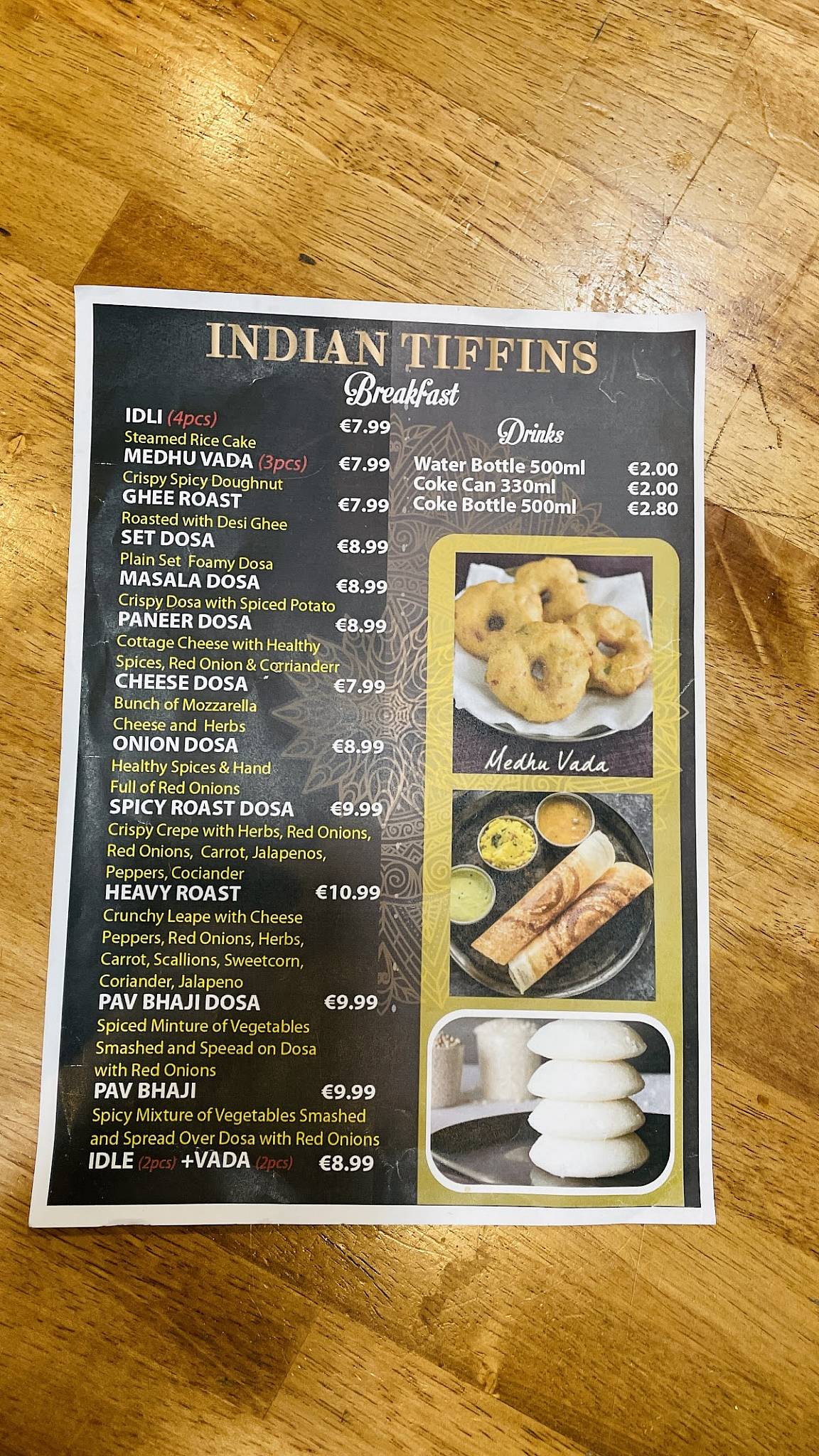 Menu at INDIAN TIFFINS restaurant, Dublin