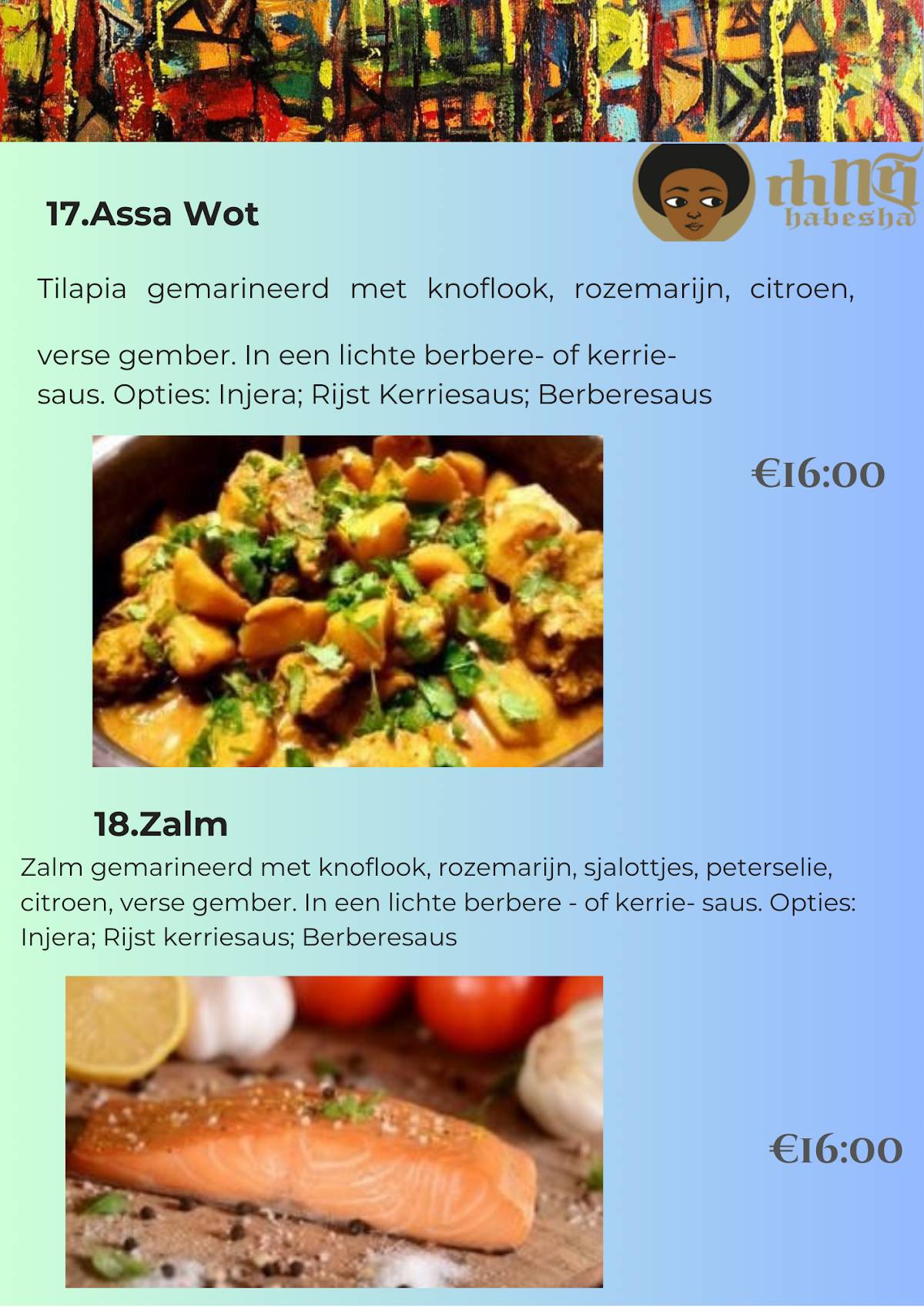 Menu at INJERA HABESHA, Rotterdam