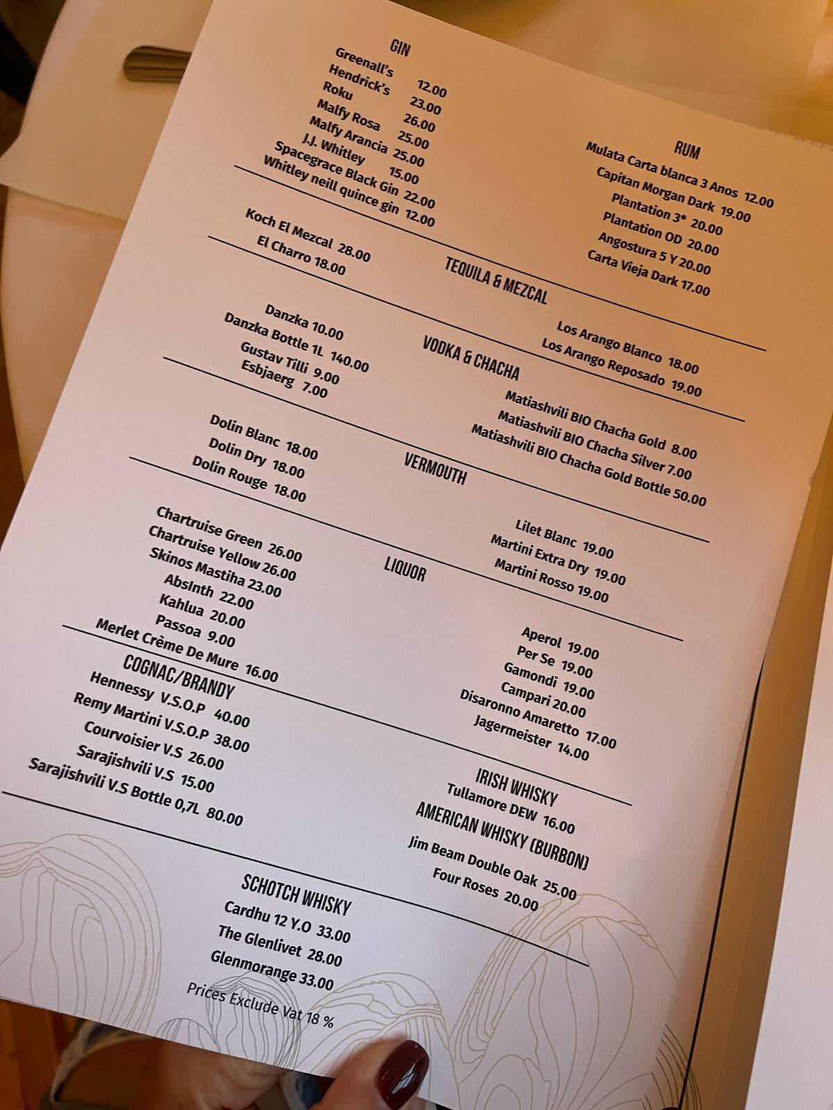Menu at Iasamani restaurant, Tbilisi
