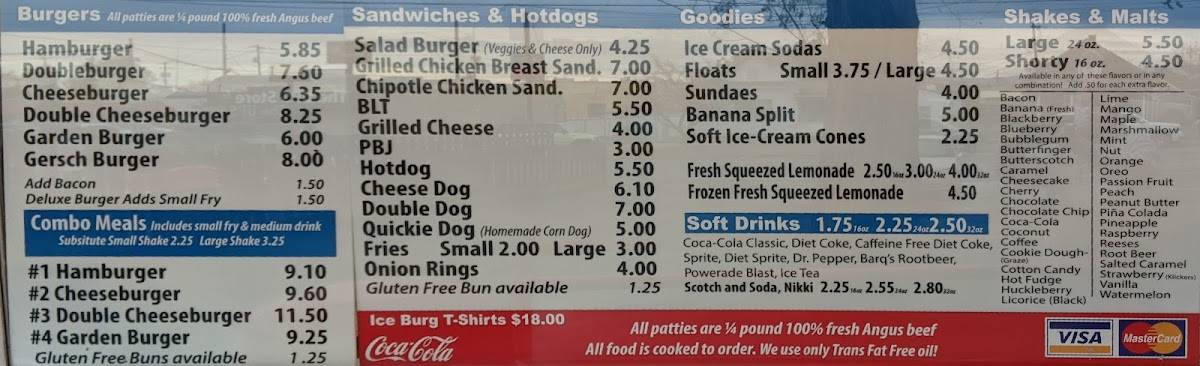 Menu at Ice-Burg Drive-In fast food, Walla Walla
