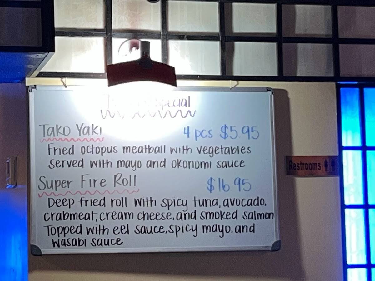 Menu at Ichiro restaurant, Dickson