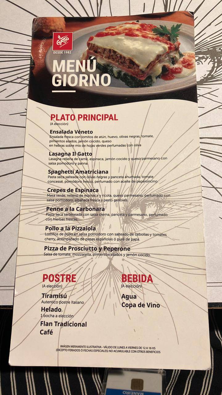 Carta del restaurante Il Gatto, Buenos Aires, Av. Alicia Moreau del ...