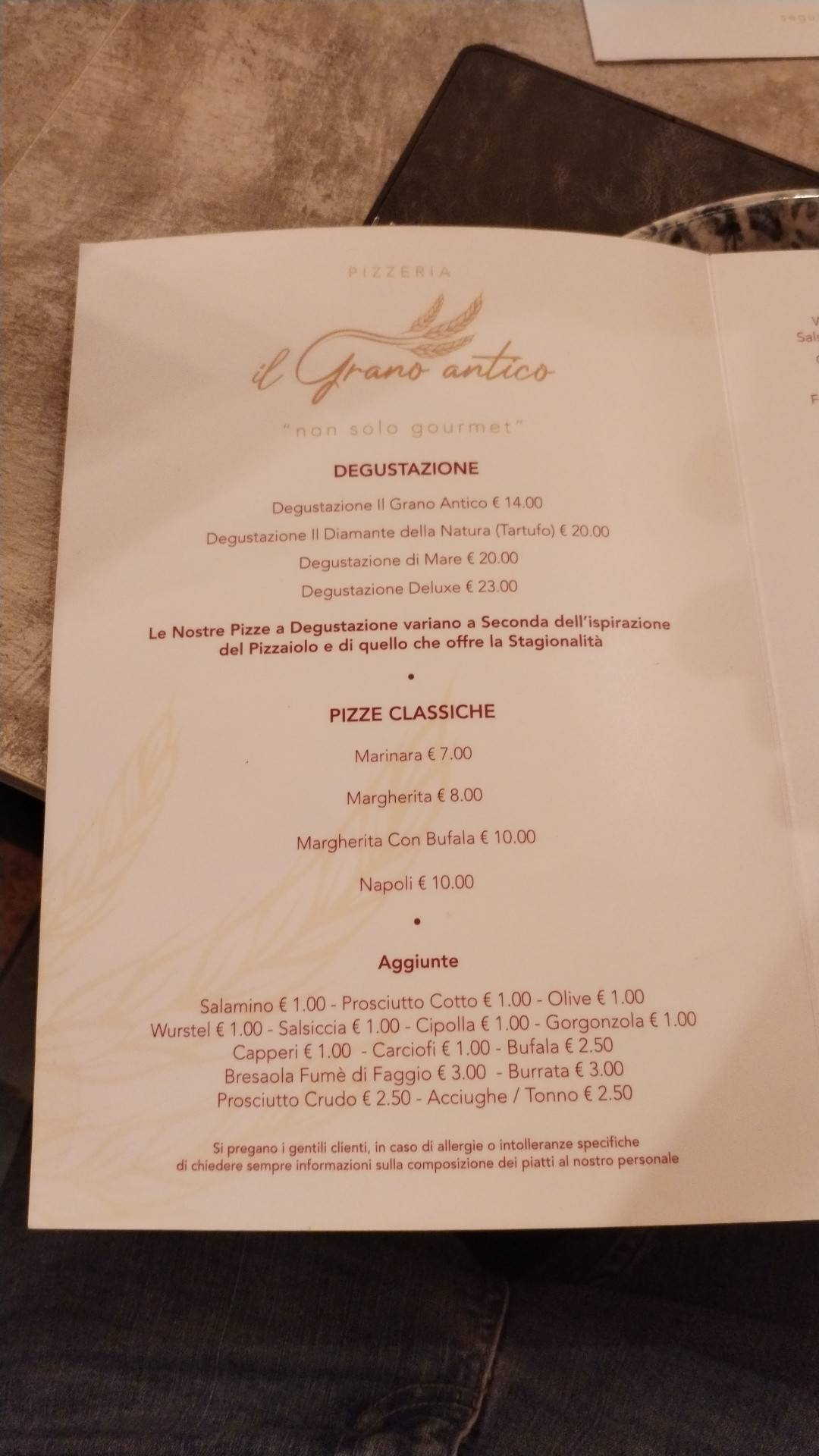 Menu da Il Grano Antico pizzeria, San Piero a Sieve