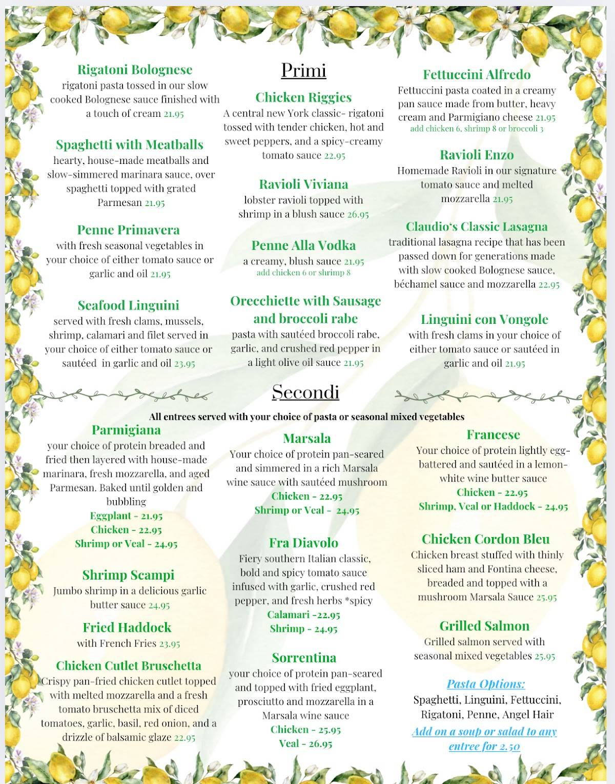 Menu at Il Limone Restaurant Pizzeria, Liverpool