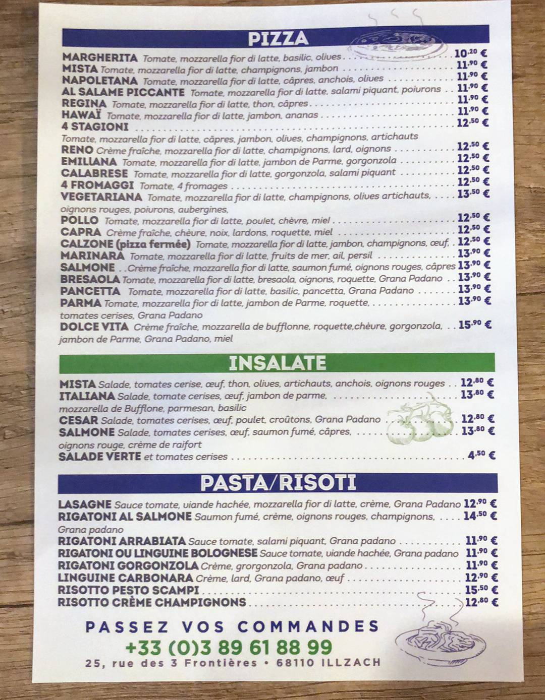 Menu au Il Piatto restaurant, Illzach