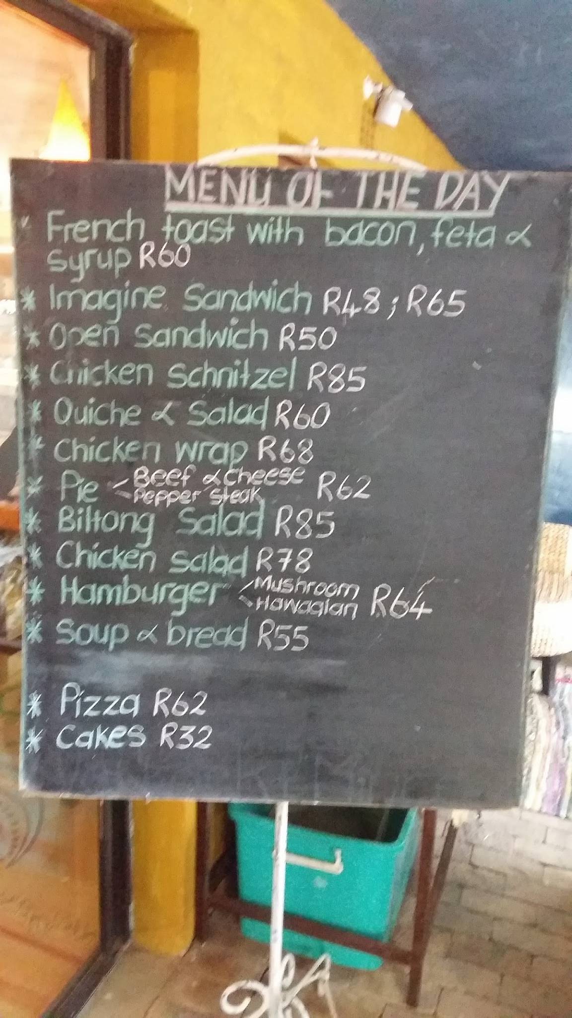 Menu at Imagine Cafe, Bronkhorstspruit, Eden 2