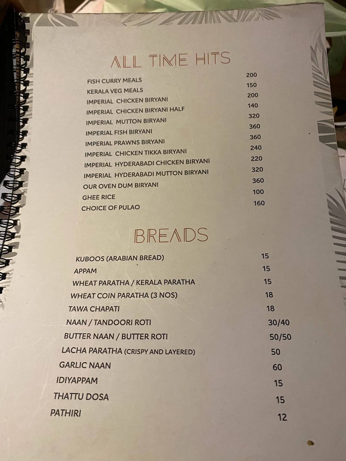 Menu at Imperial Kitchen - Venpalavattom, Thiruvananthapuram