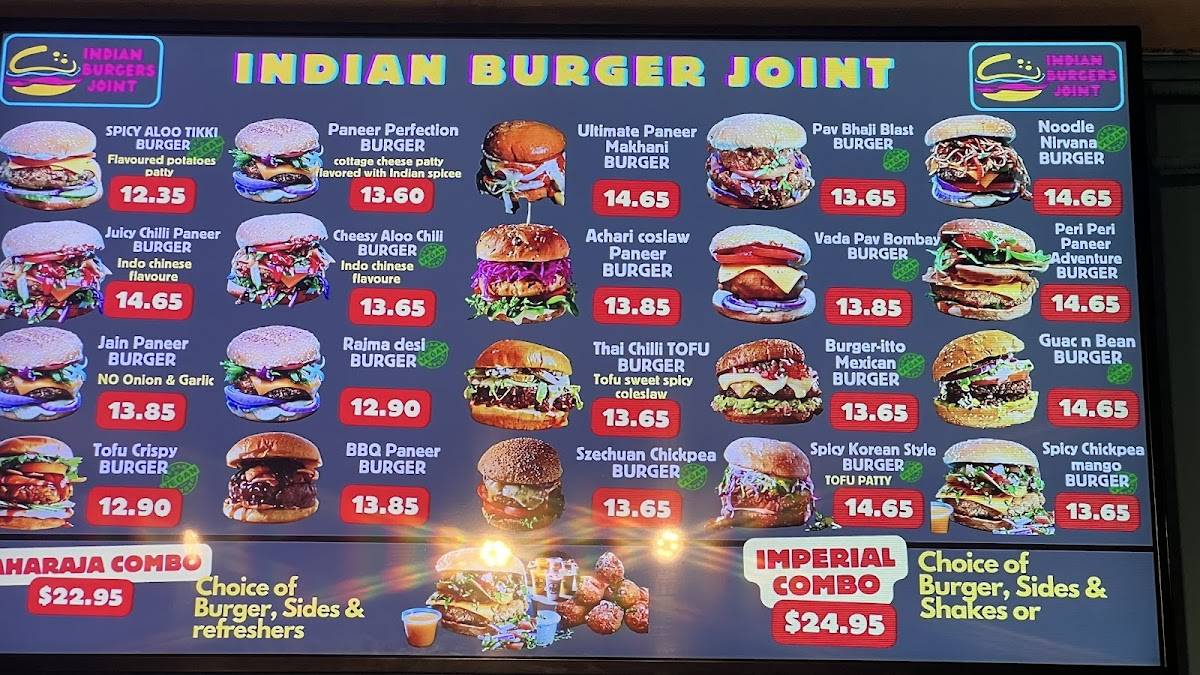 Menu au Indian Burgers Joint restaurant, Vancouver