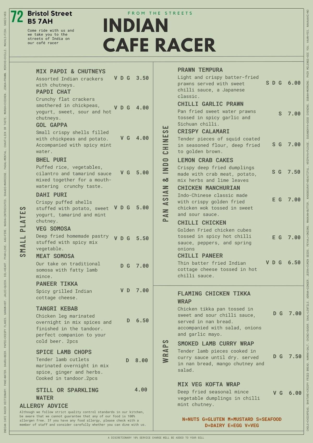 Carta de Indian Cafe Racer, Birmingham