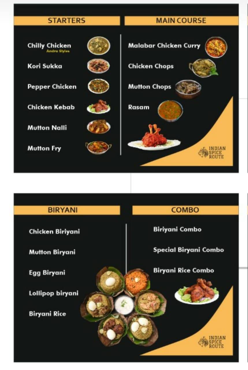 Menu at Indian spice route, Bengaluru