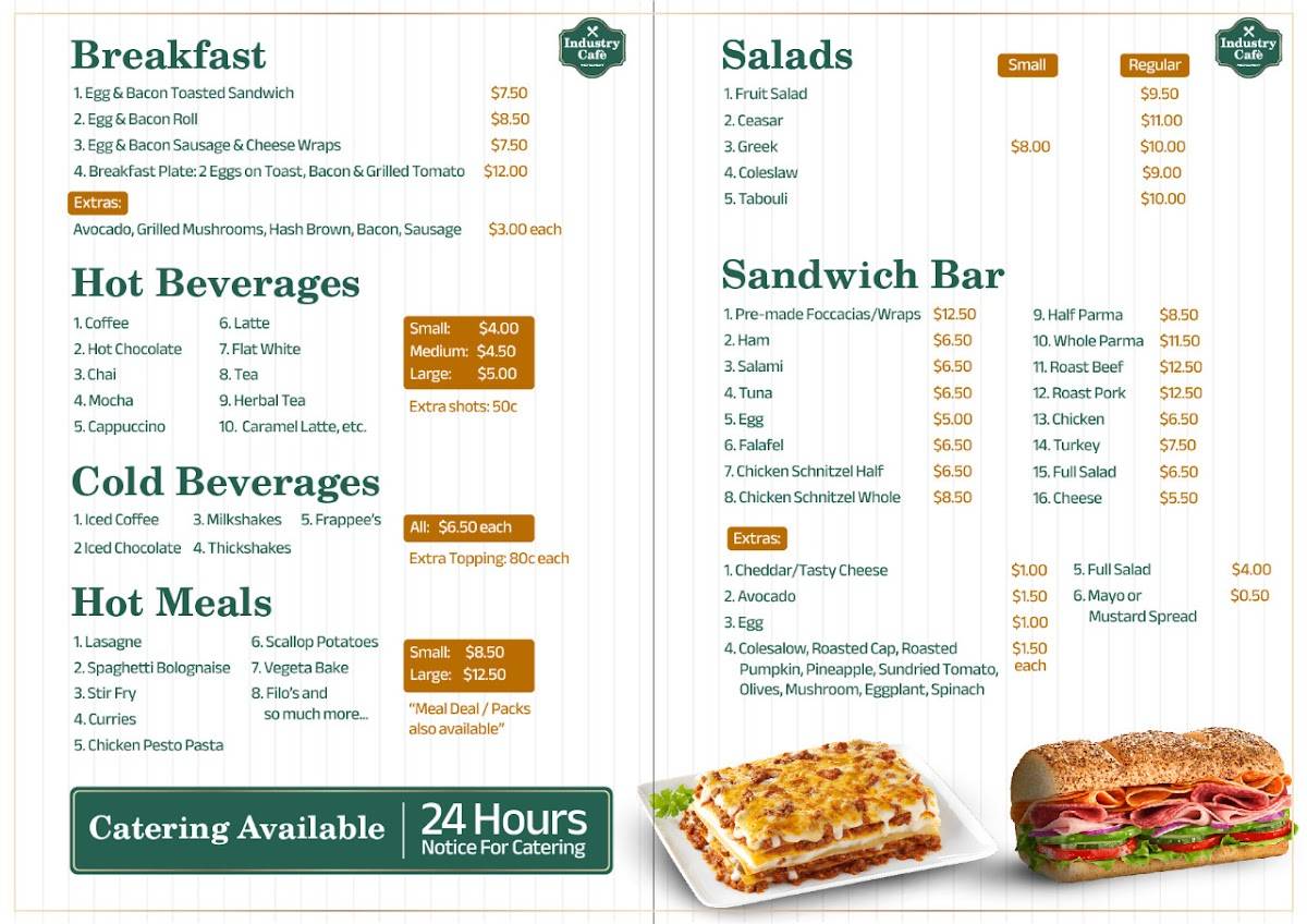 Menu at Industry Cafe, Carrum Downs