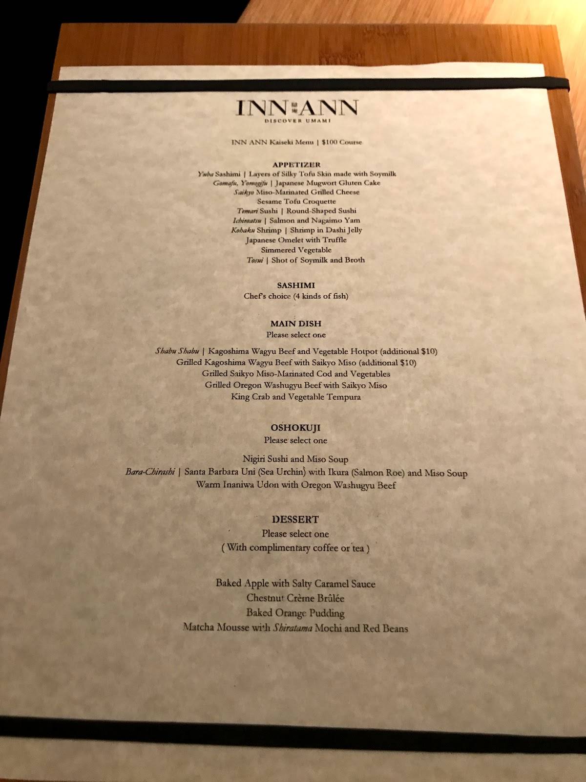 Menu at Inn Ann restaurant, Los Angeles