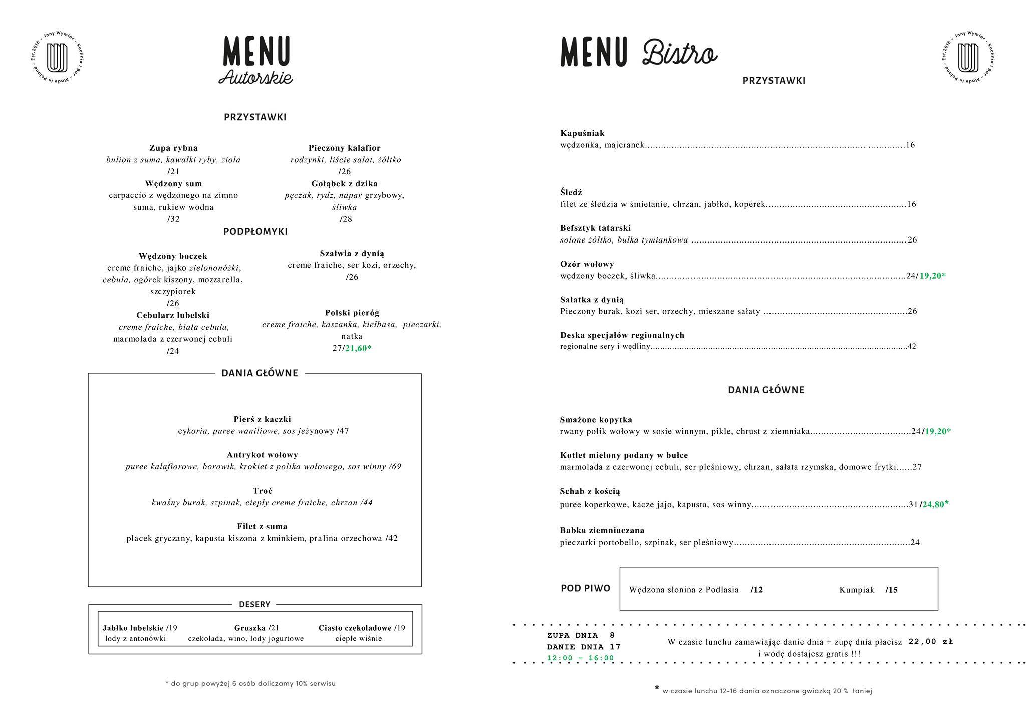 Menu at Inny Wymiar - kuchnia i bar, Warsaw