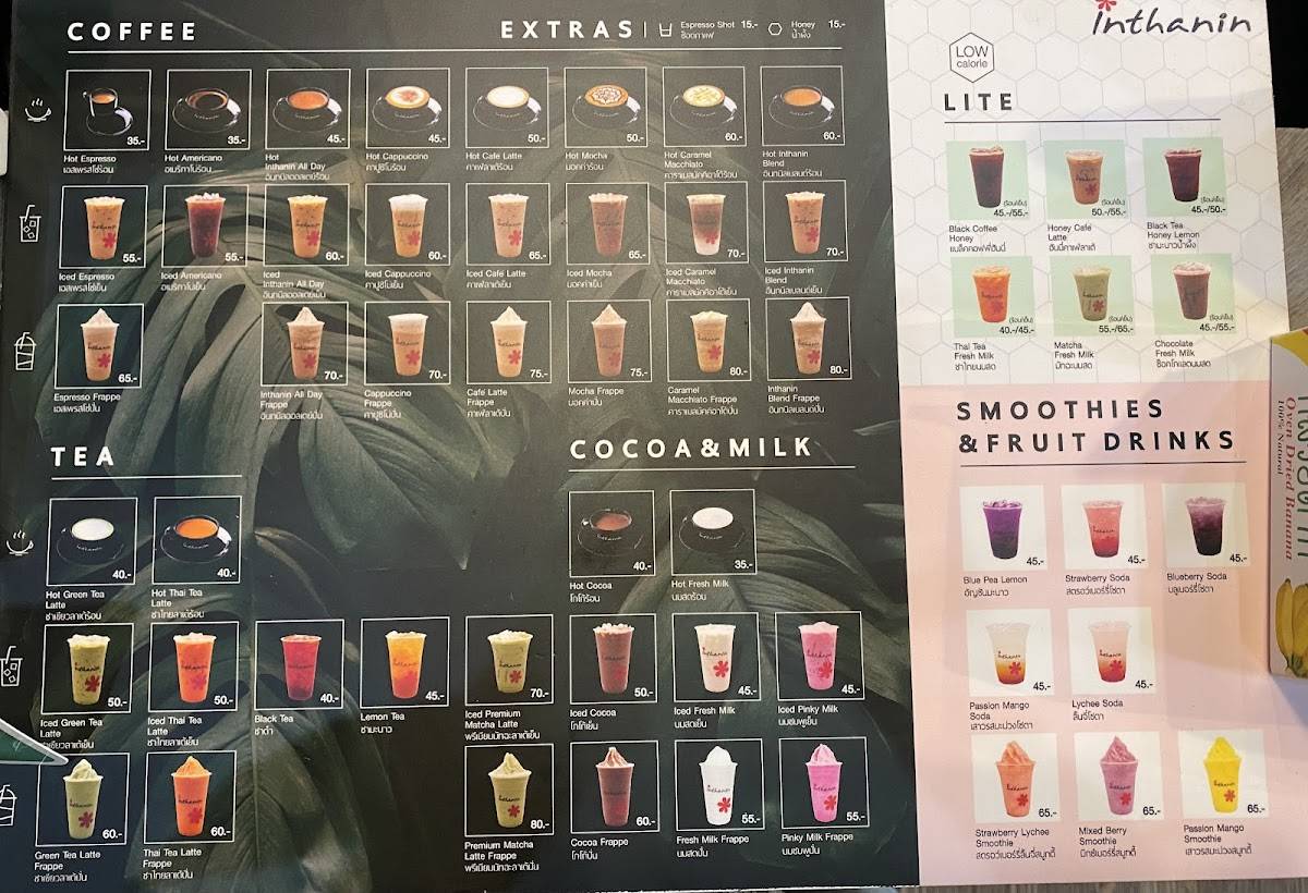 Carta del café Inthanin Coffee, Bangkok