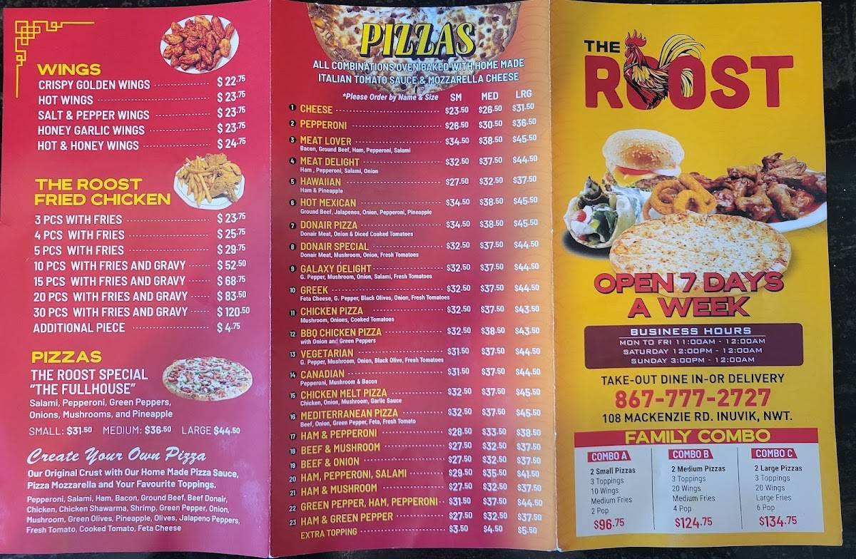 Menu at The Roost Restaurant, Inuvik