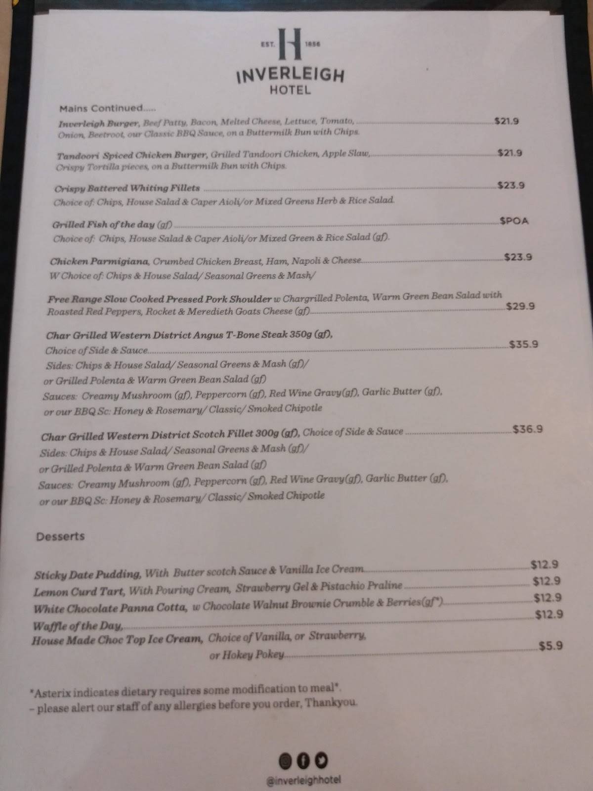 Menu at Inverleigh Cellar and Kitchen restaurant, Inverleigh