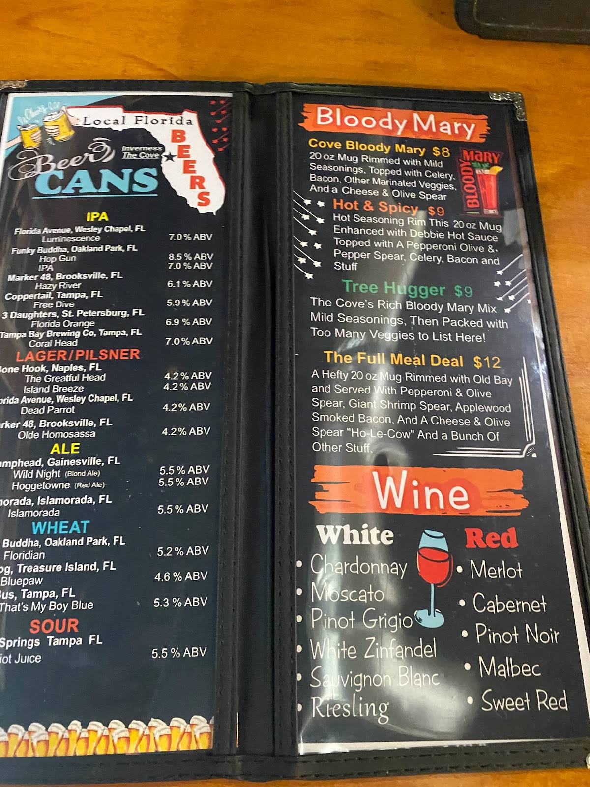 Menu at The Cove Resort and Pub, Inverness, S Cove Camp Point