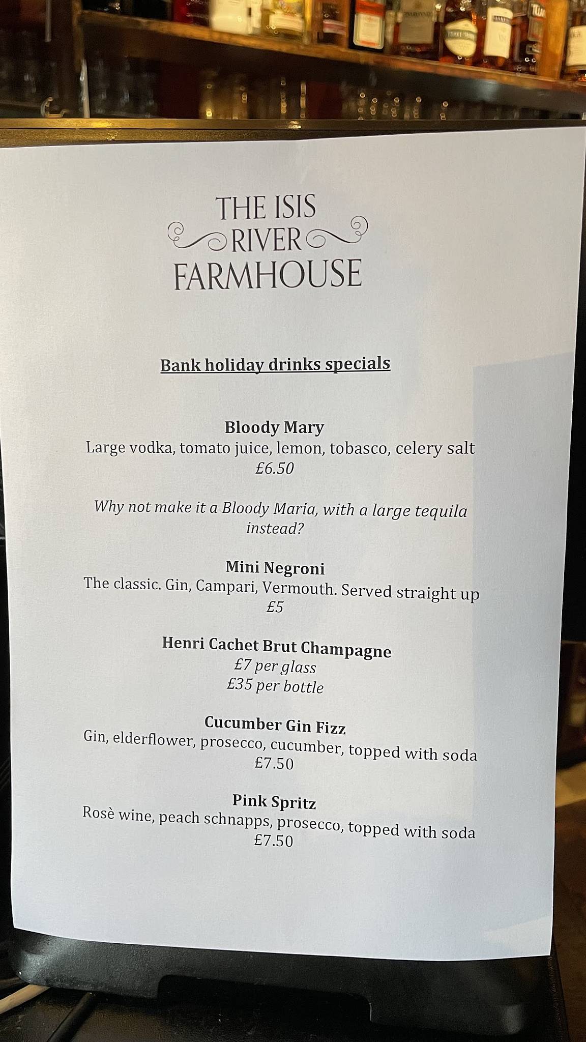 Menu at Isis Farmhouse pub & bar, Oxford