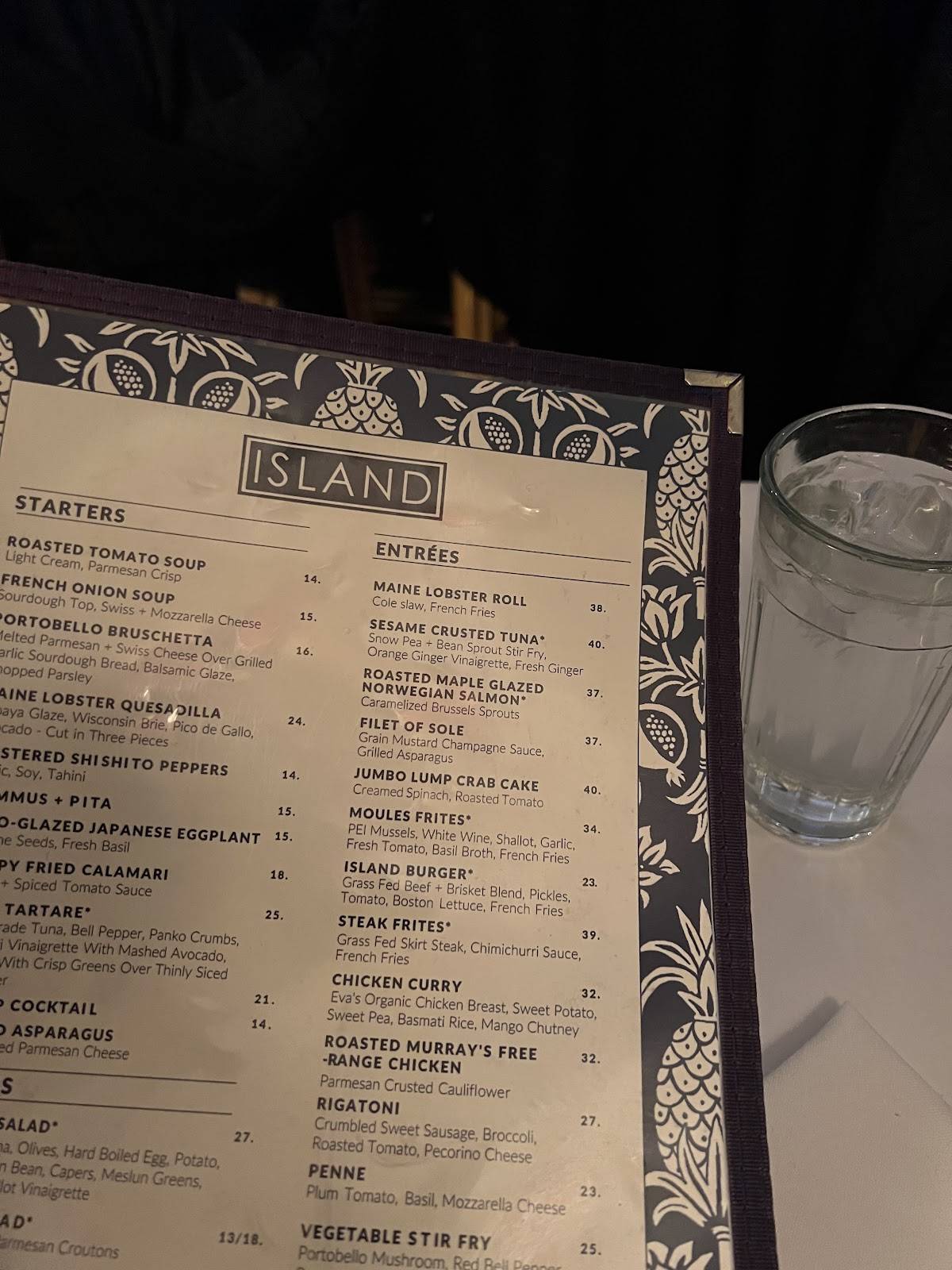 Menu at Island restaurant, New York City, Madison Ave