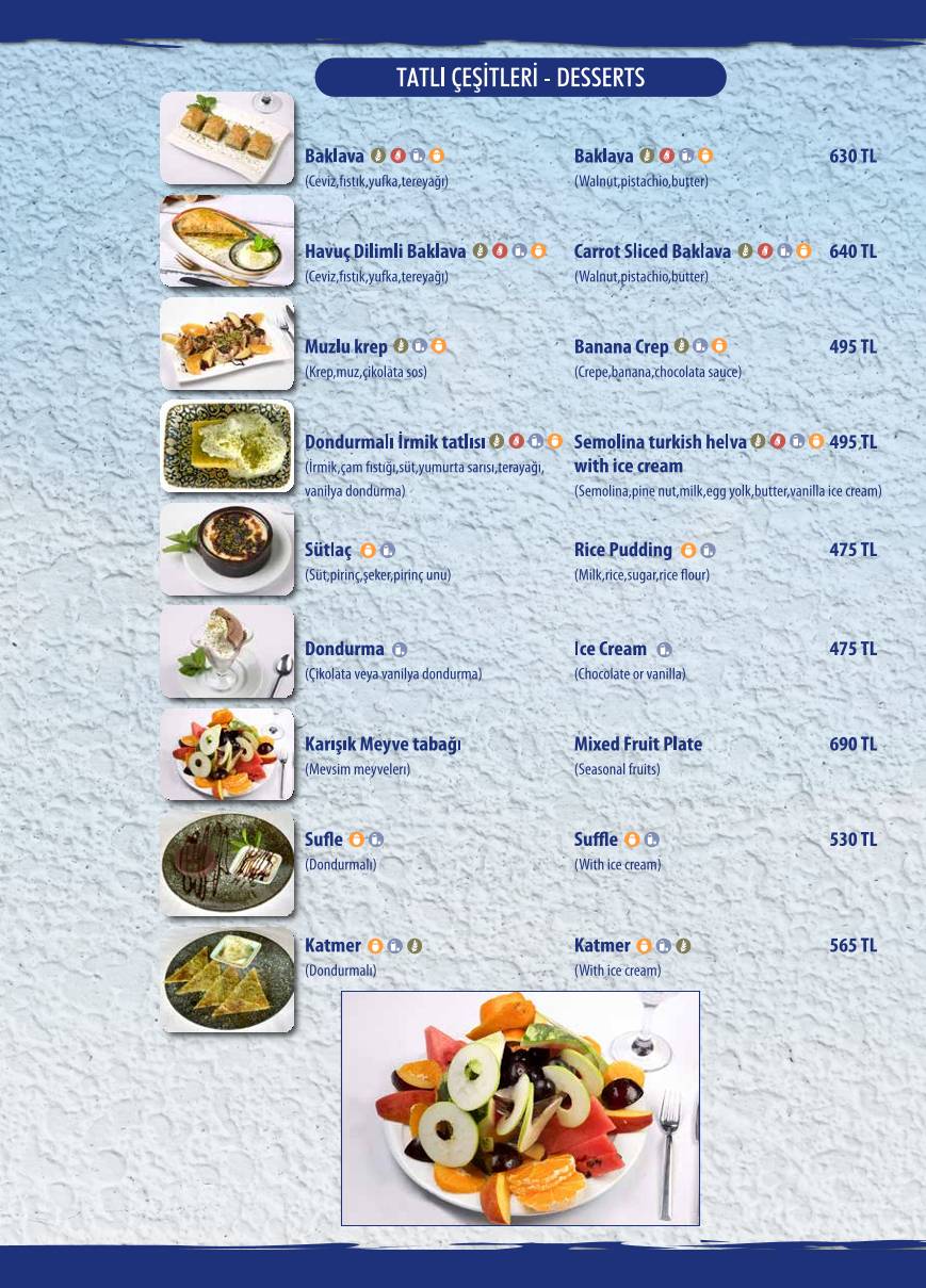 Menu at Seven Hills Restaurant, Istanbul