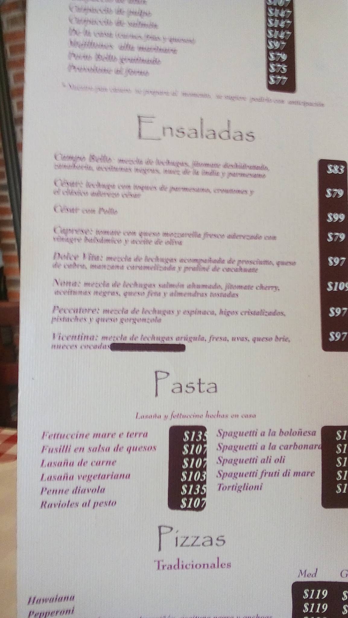 Carta del restaurante Italia Rústica, Apizaco, Av Hidalgo 403A