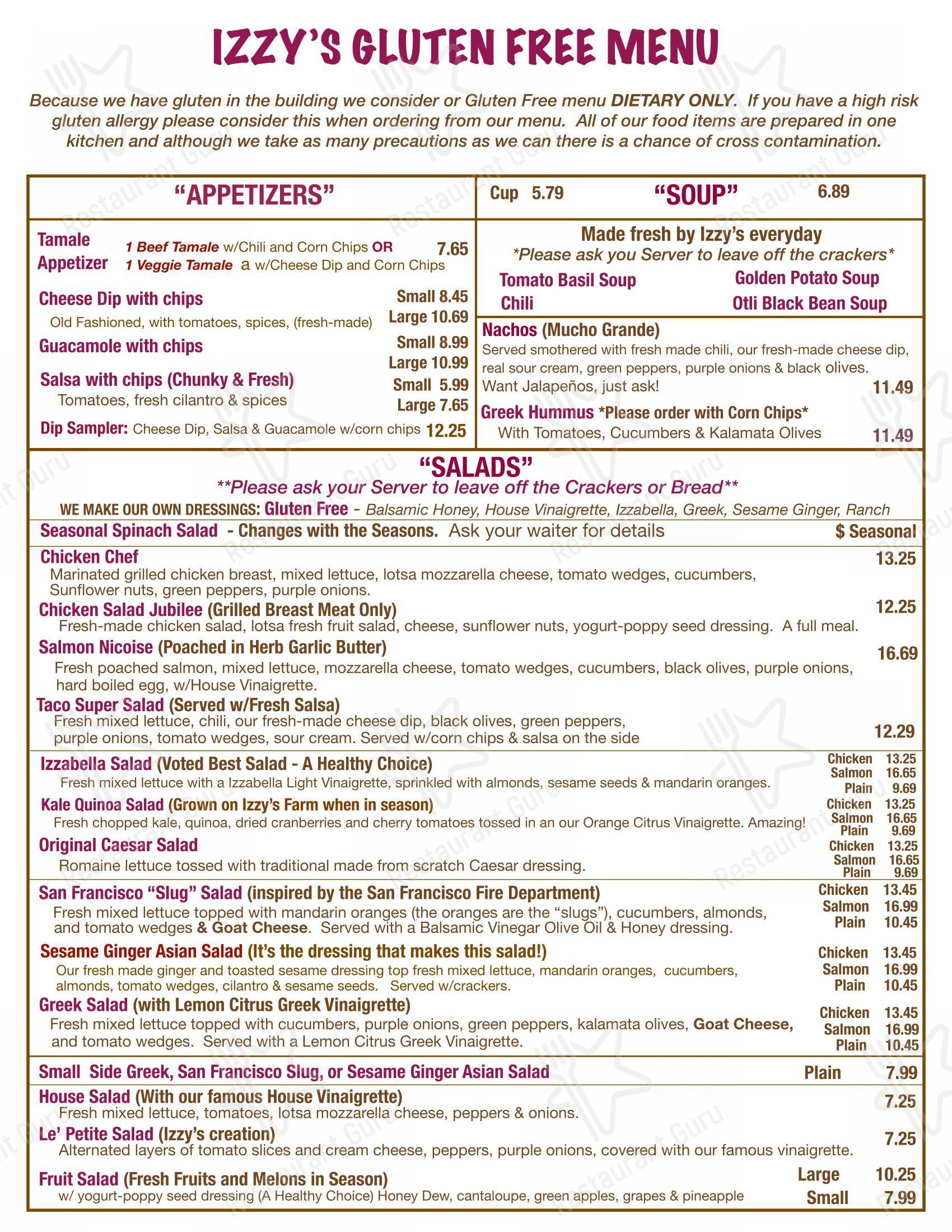 Menu at Izzy's restaurant, Little Rock, Ranch Dr #4496