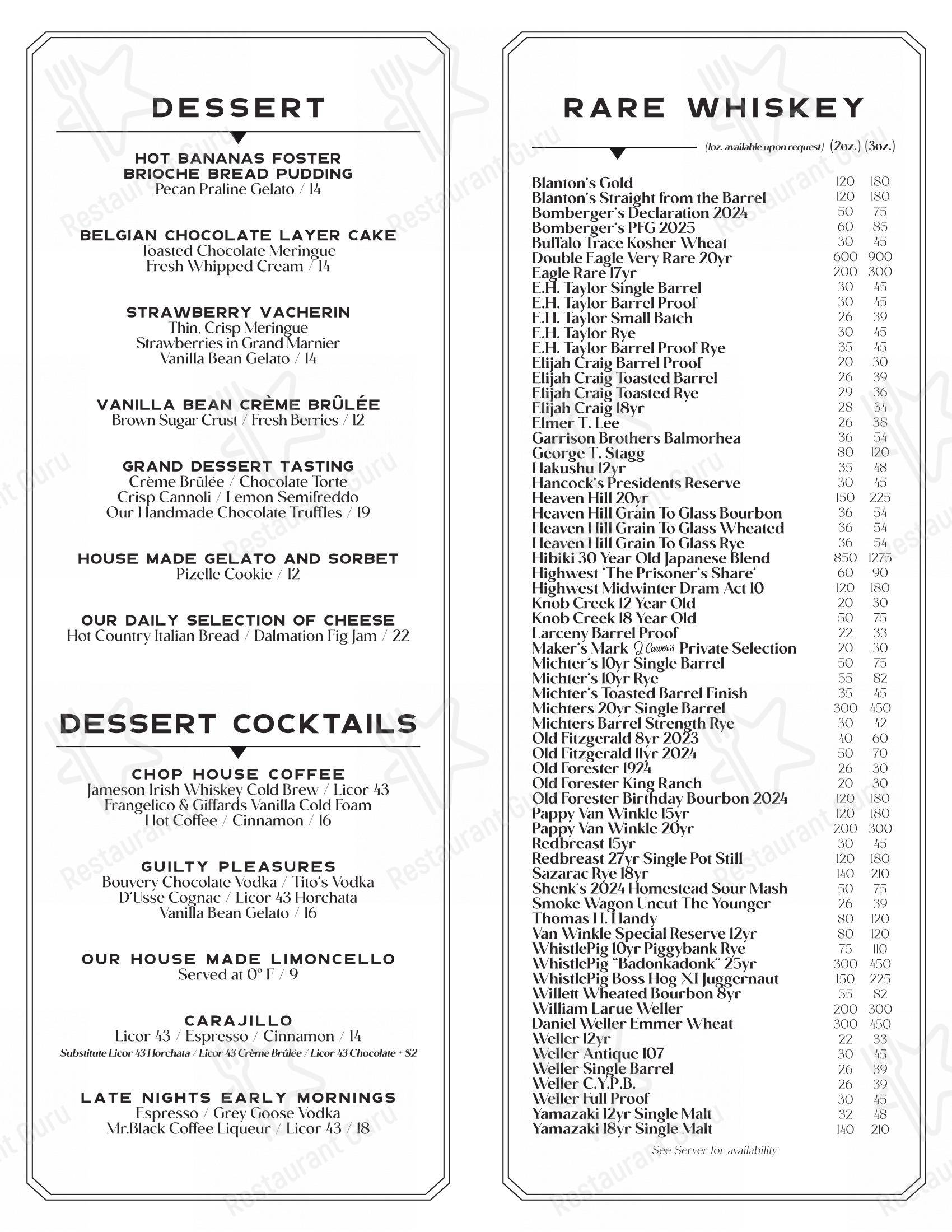 Menu at J Carver’s Oyster Bar & Chophouse, Austin