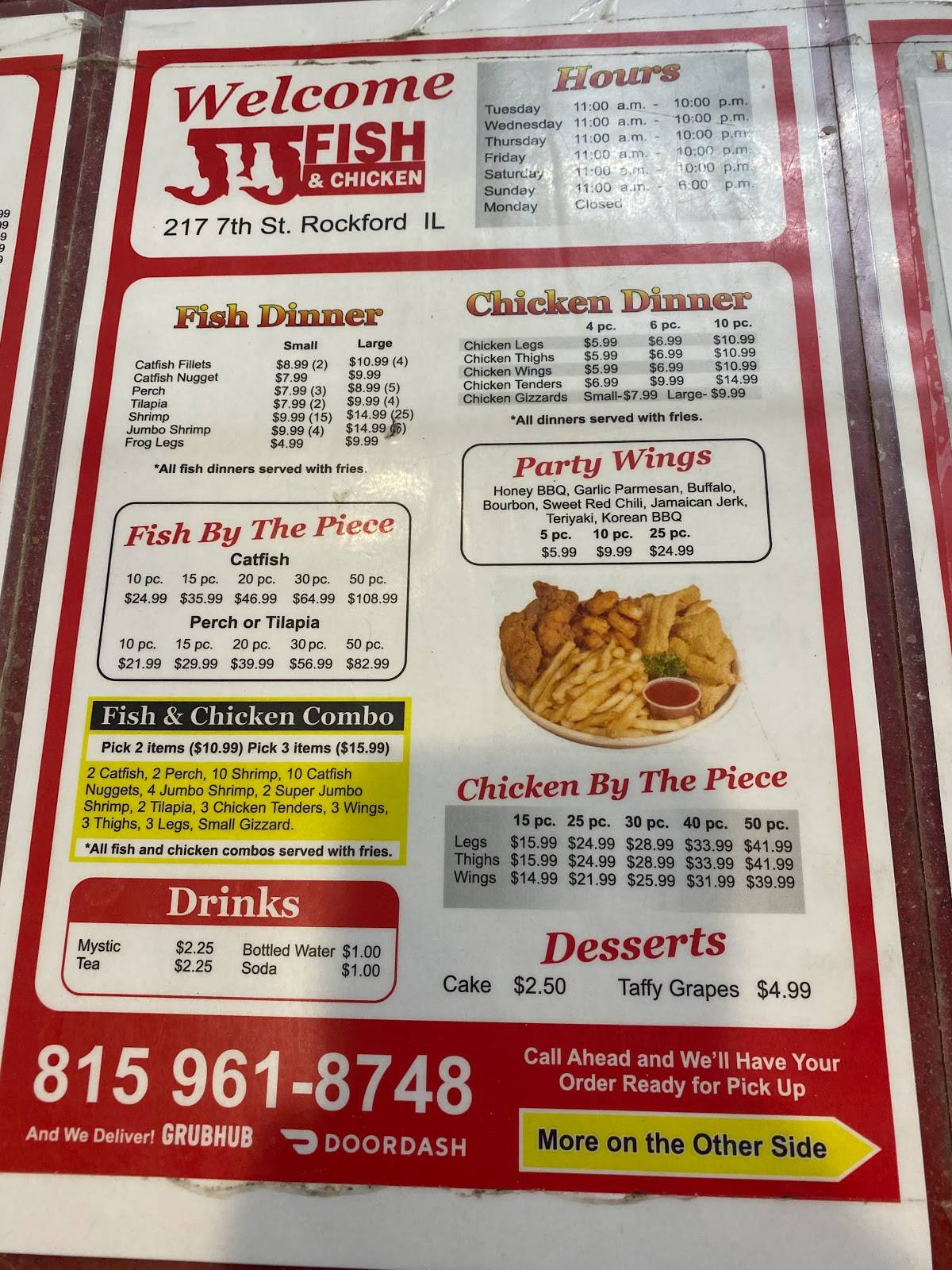 Menu at J J Fish & Chicken restaurant, Rockford, 217 7th St