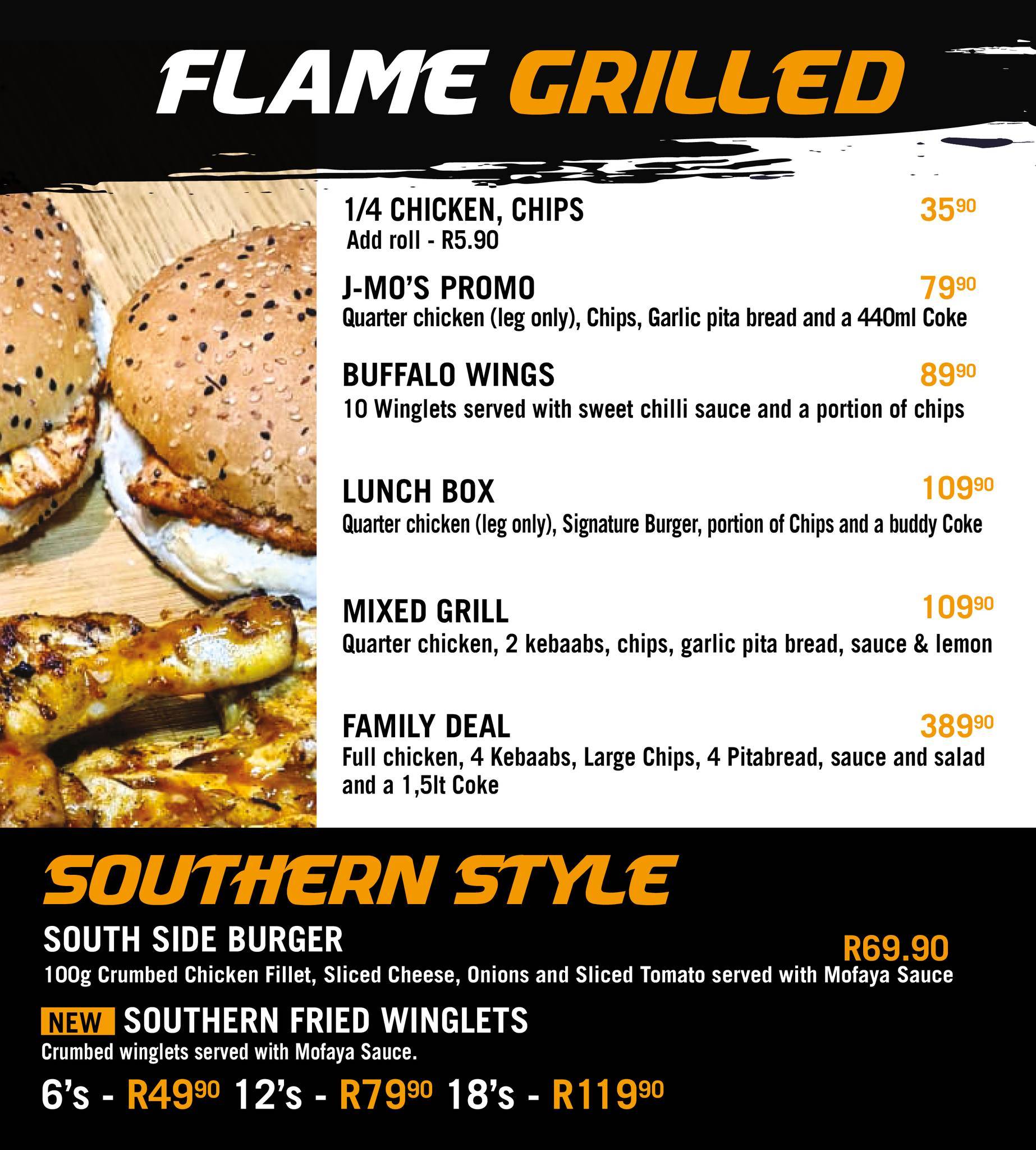 Menu at Jmos Musgrave restaurant, Berea, Durban