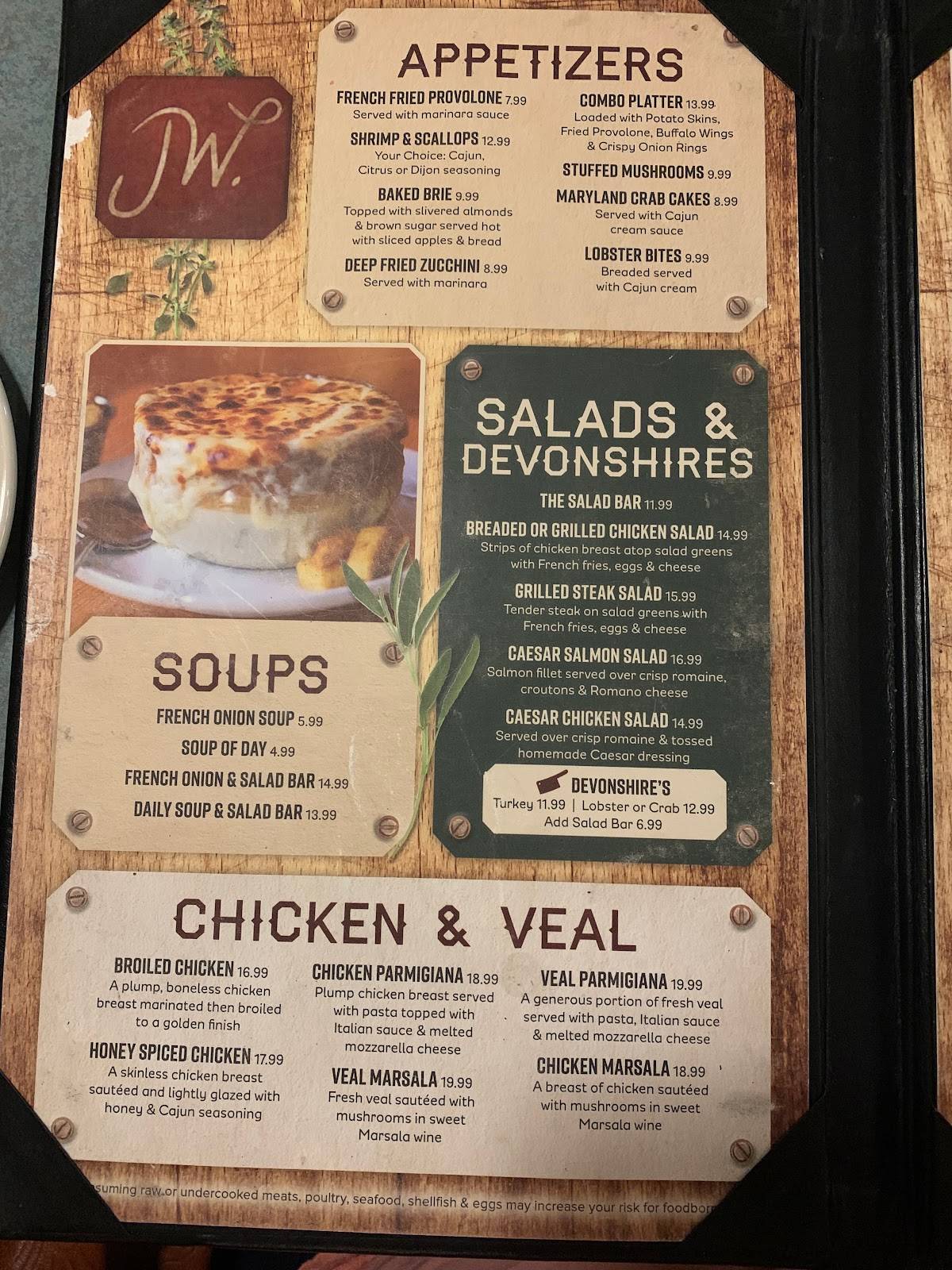 Menu at J W Halls Steak & Seafood Inn steakhouse, Aliquippa