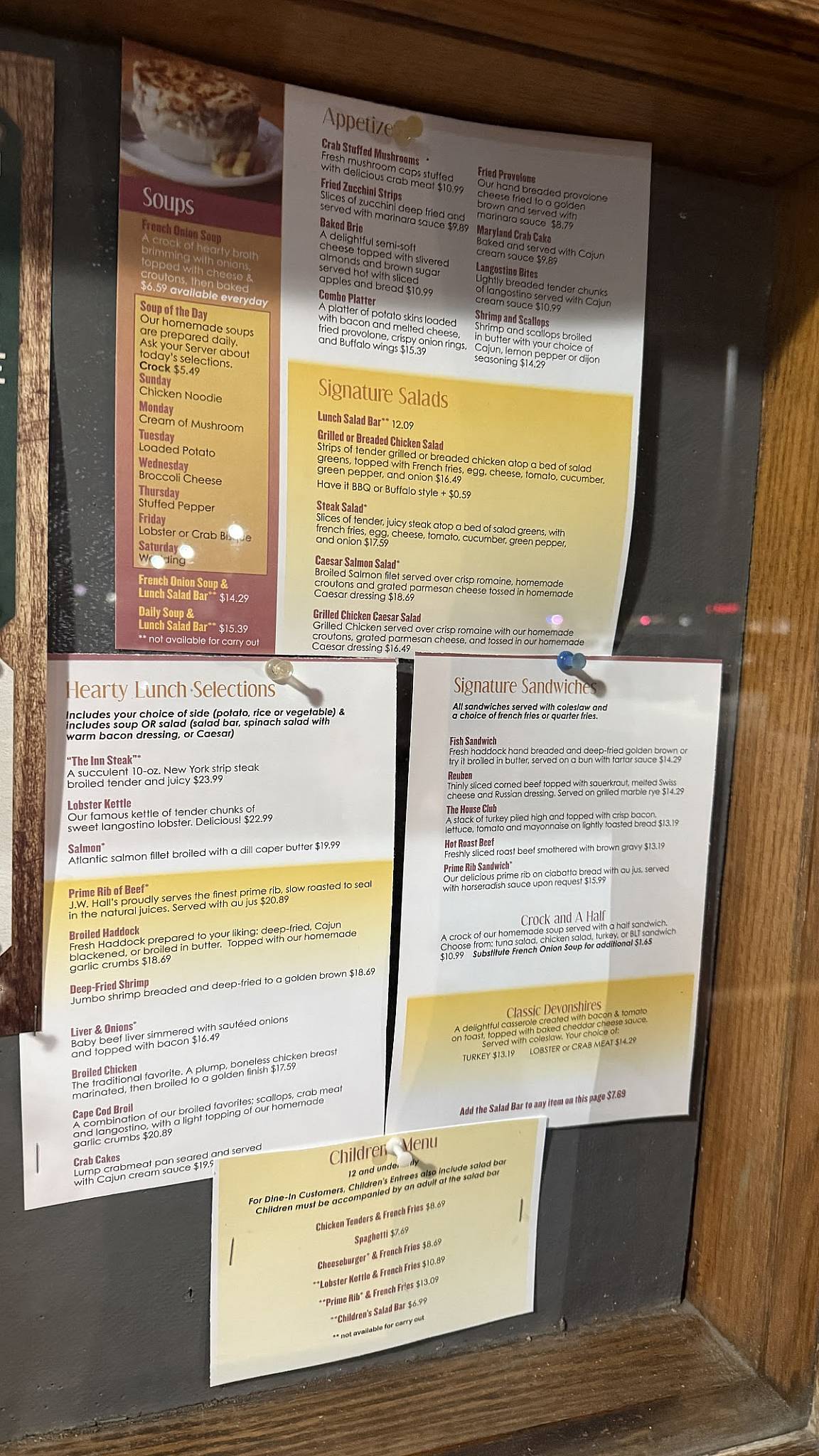 Menu at J W Halls Steak & Seafood Inn steakhouse, Aliquippa