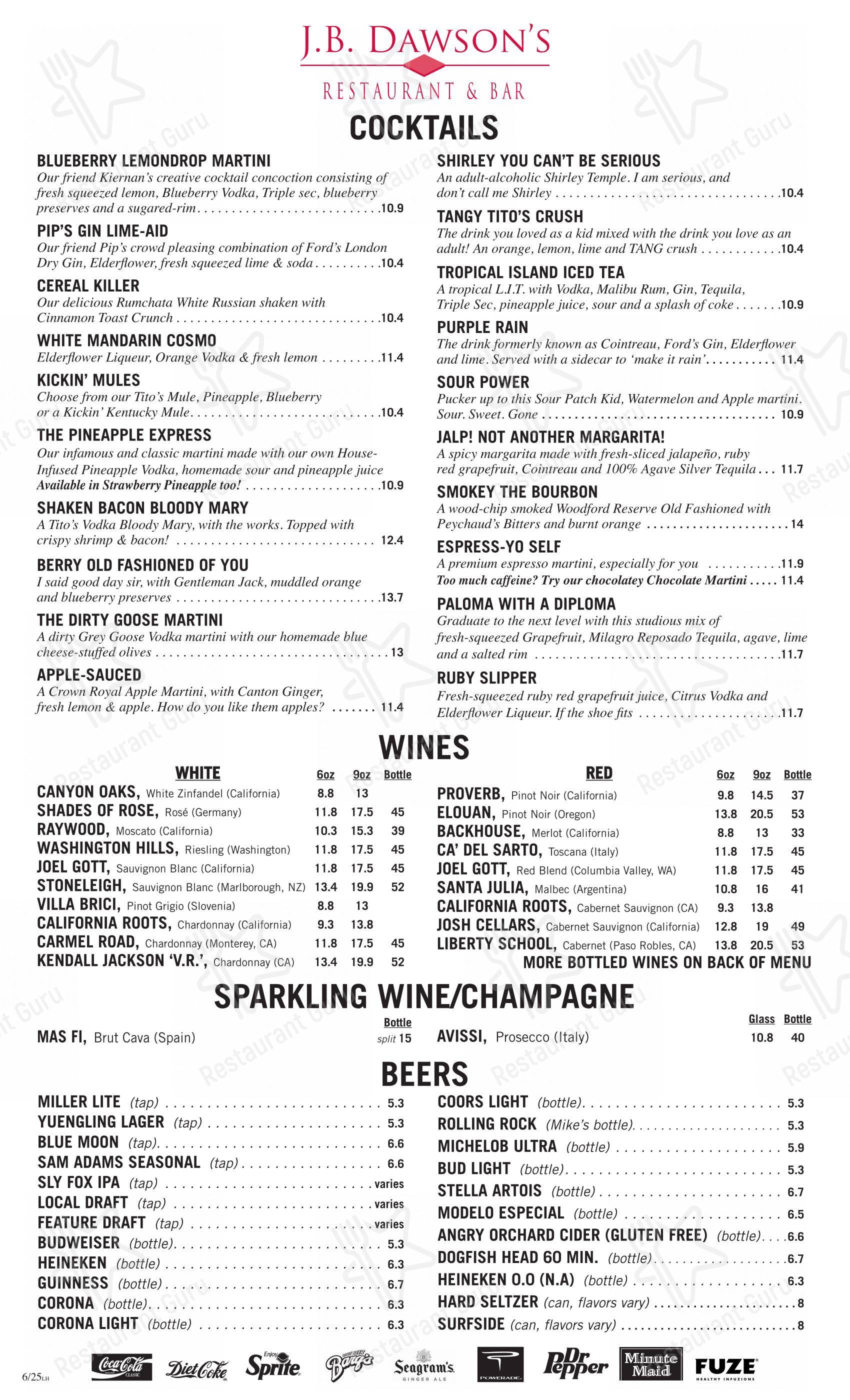 Menu at JB Dawson's Restaurant & Bar, Langhorne