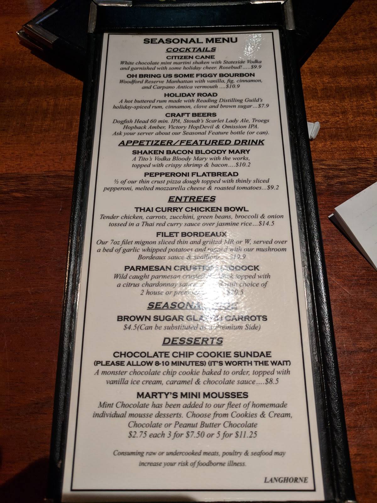 Menu at JB Dawson's Restaurant & Bar, Langhorne