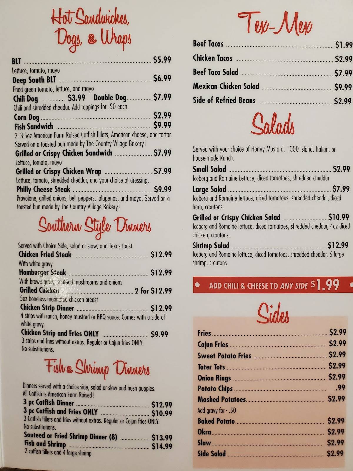 Menu at JB's Speedy Burger restaurant, Star City