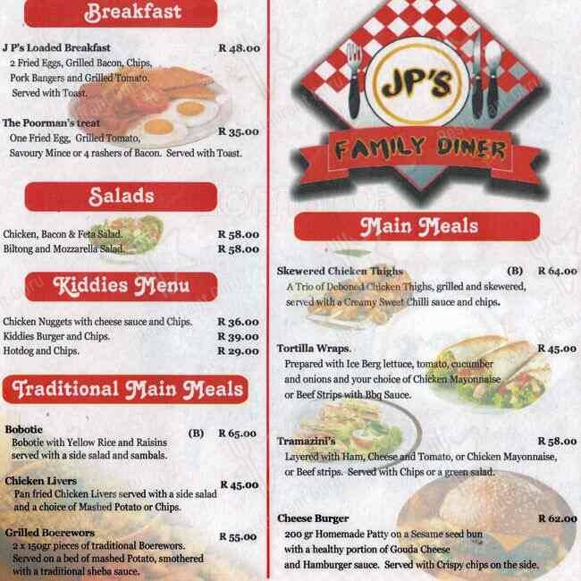 Menu at JP's Family Diner, Hartbeespoort