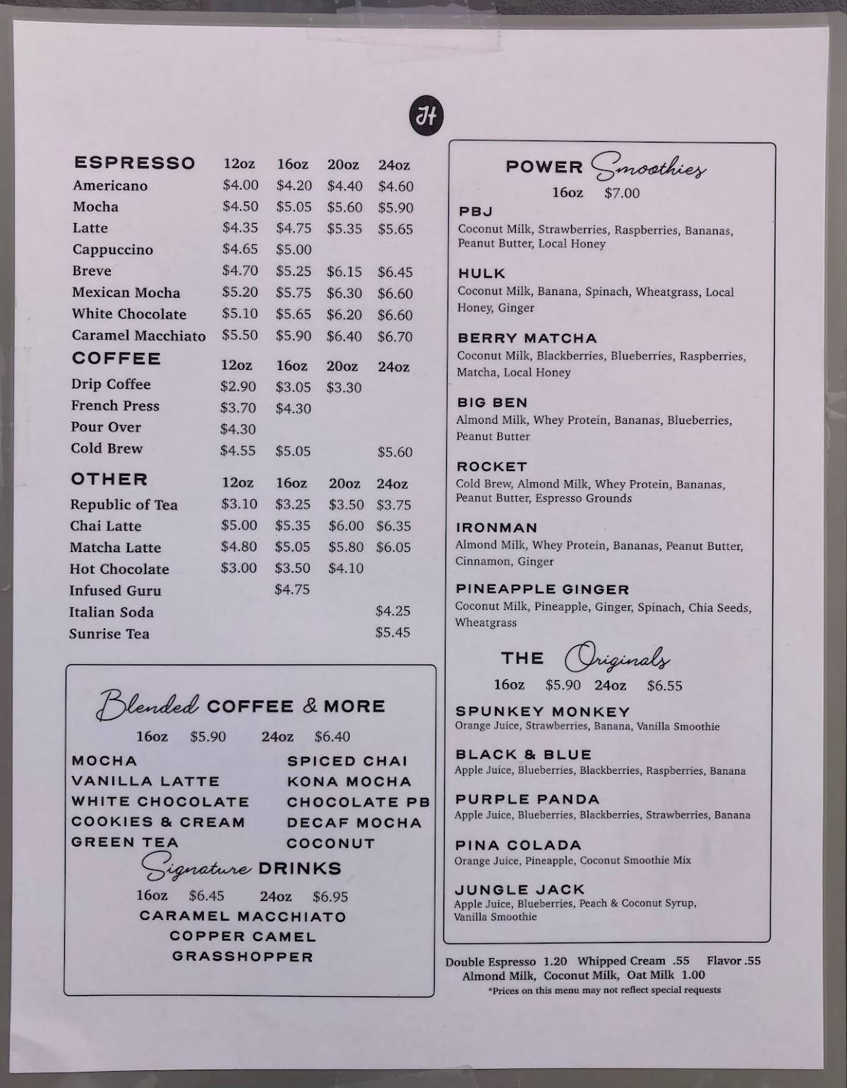 Menu at Jack Henry Coffee House, Caldwell