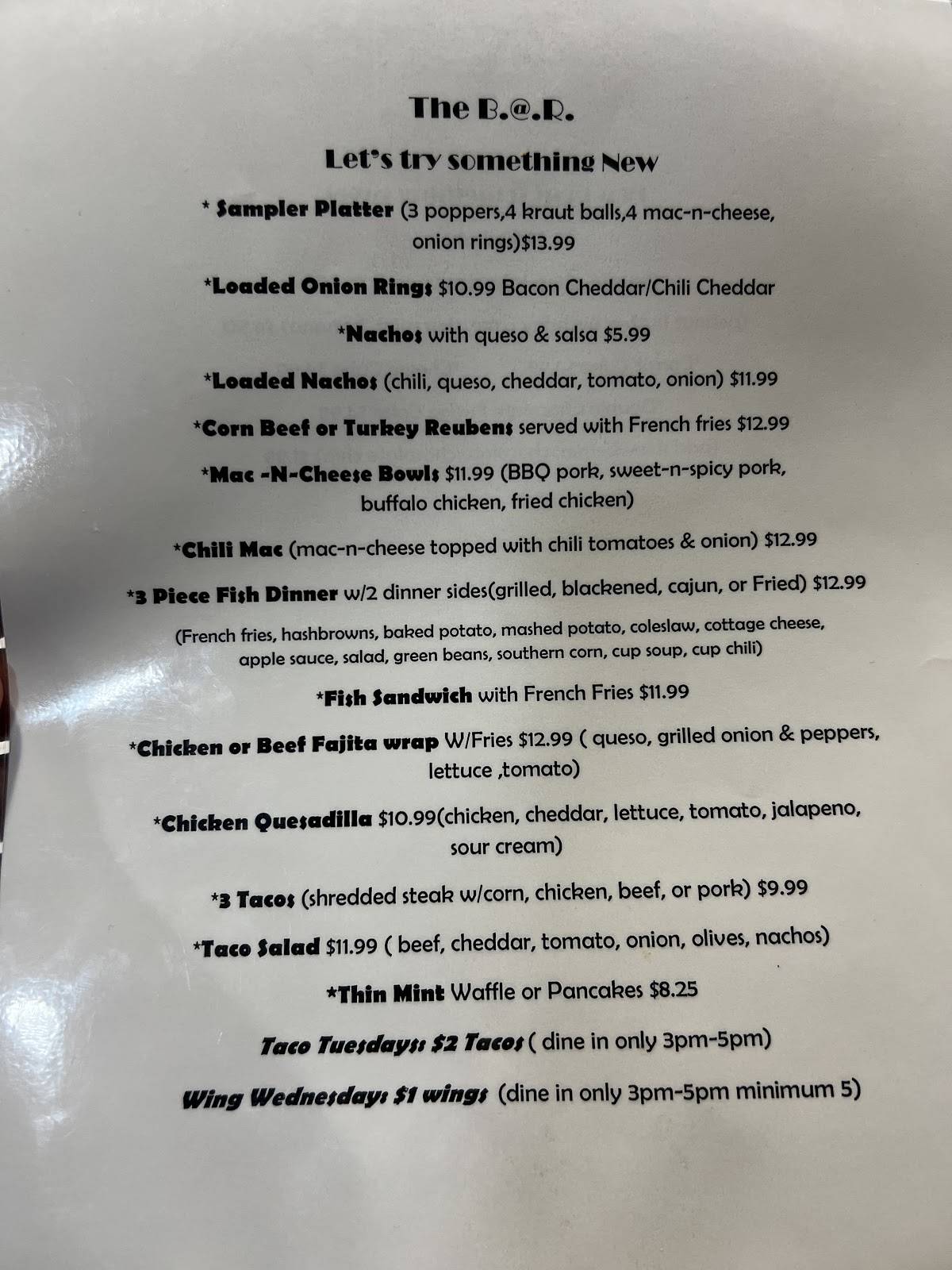Menu at Jack's Happy Landing pub & bar, Akron