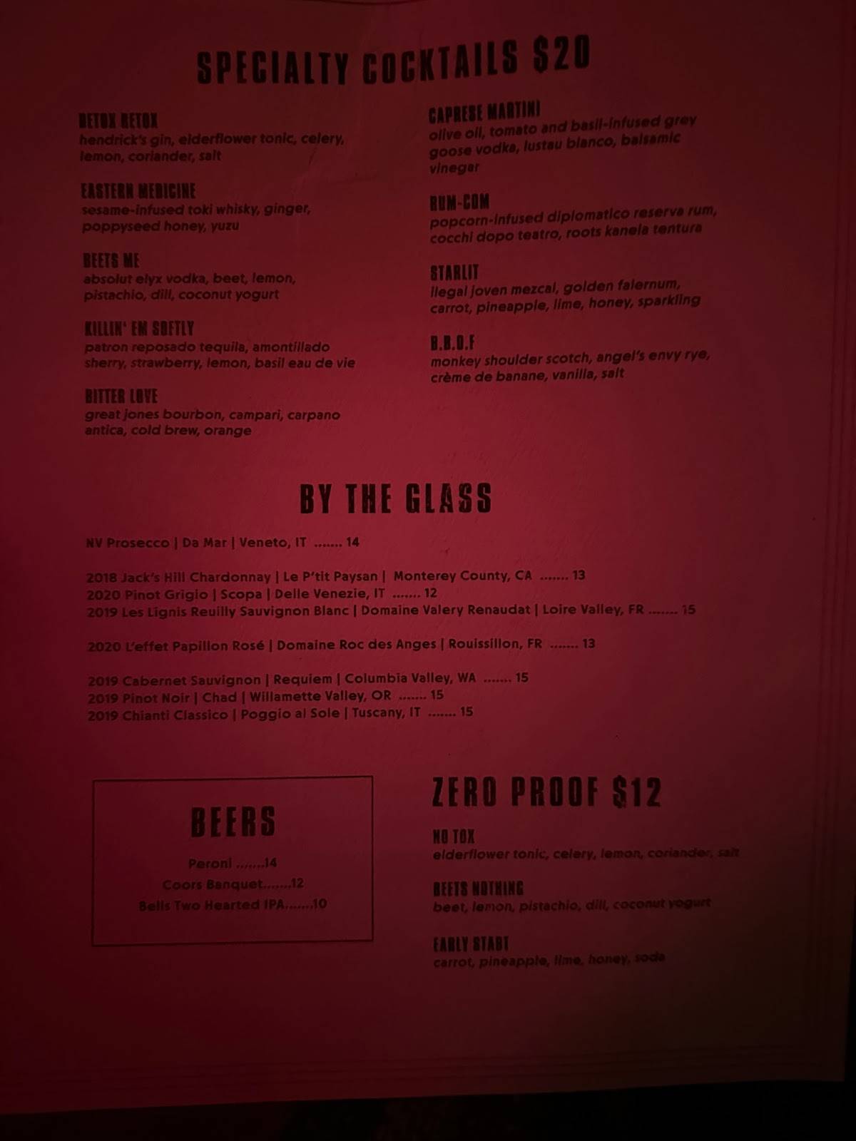 Menu at Jac's on Bond pub & bar, New York City