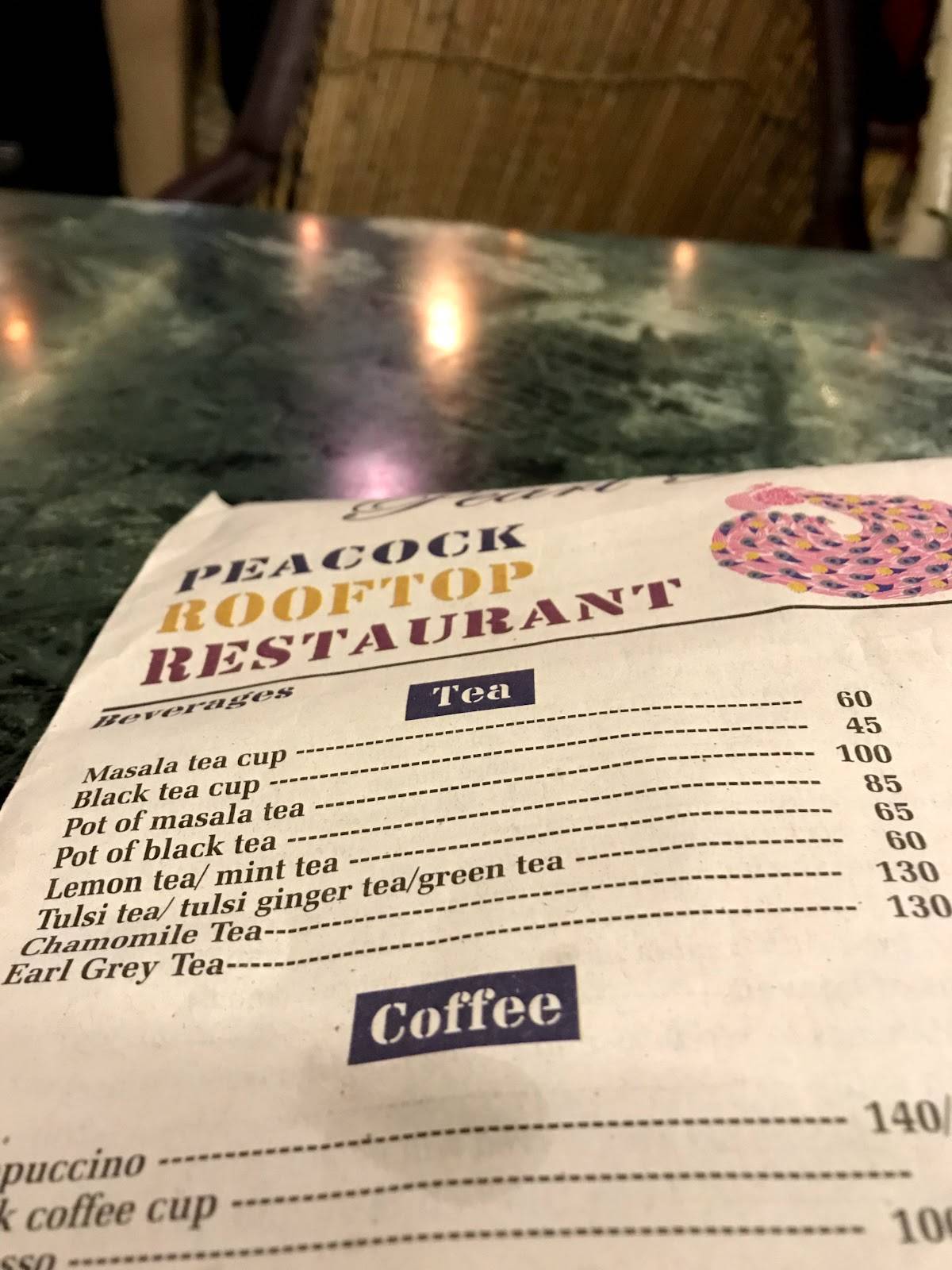 Menu at Peacock Restaurant, Jaipur, 51